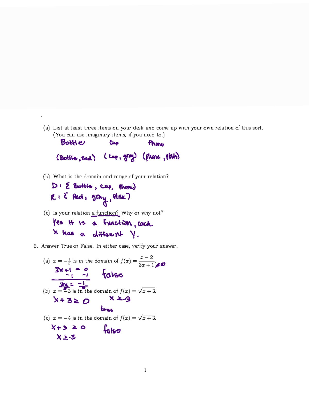 Unit one Homework - MATH 1113 Name 1 Worksheet 1. Consider the relation ...