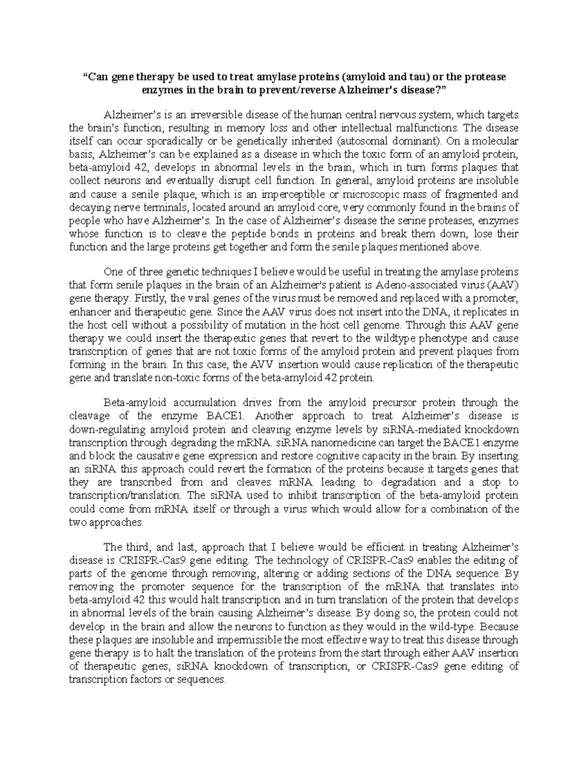 Final Paper Genetics -2 - “Can gene therapy be used to treat amylase ...