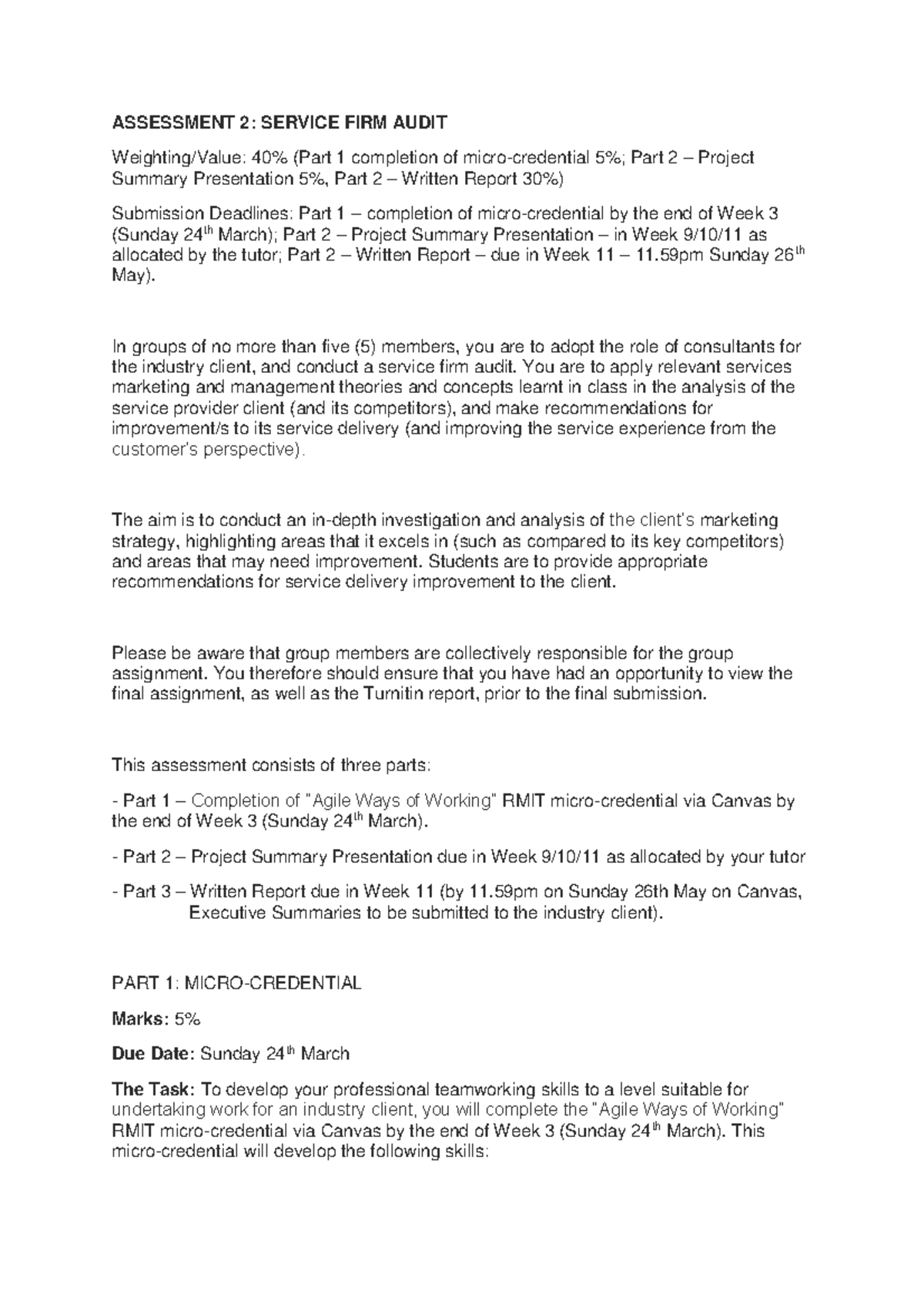 2019 Semester 1 Assessment 2 - Service Firm Audit Brief-1 - ASSESSMENT ...