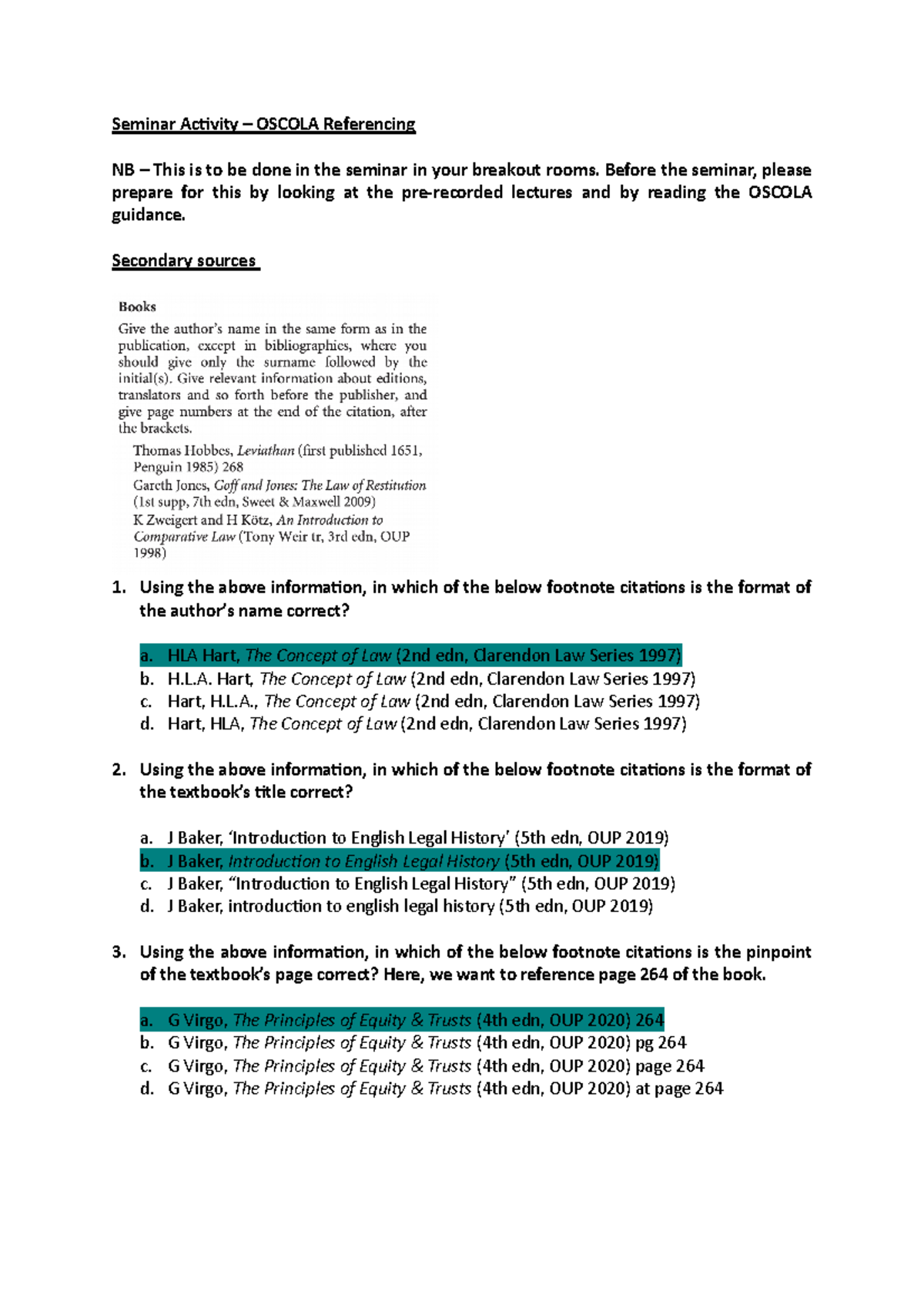 Seminar Activity - referencing - Seminar Activity – OSCOLA Referencing ...