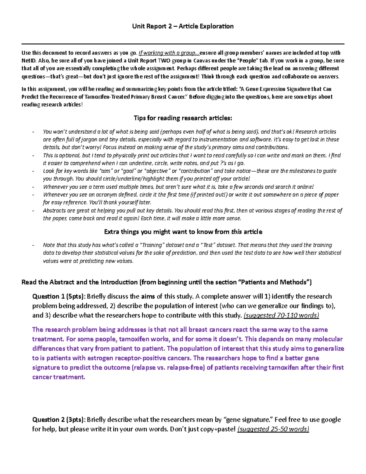 Unit Report 2 - If working with a group... ensure all group members ...