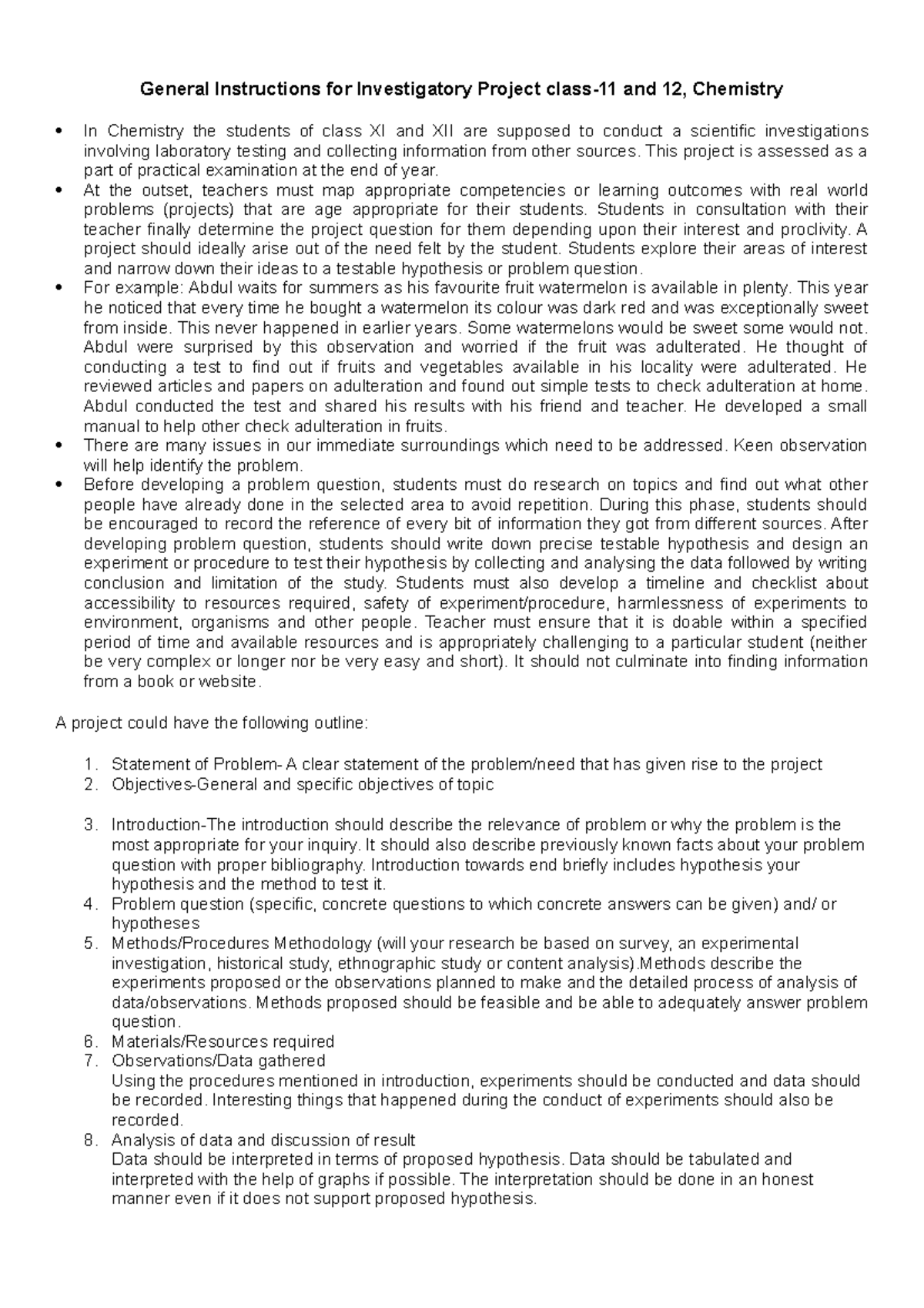 Investigatory Projects-Chem-Class 11 and 12 - General Instructions for ...