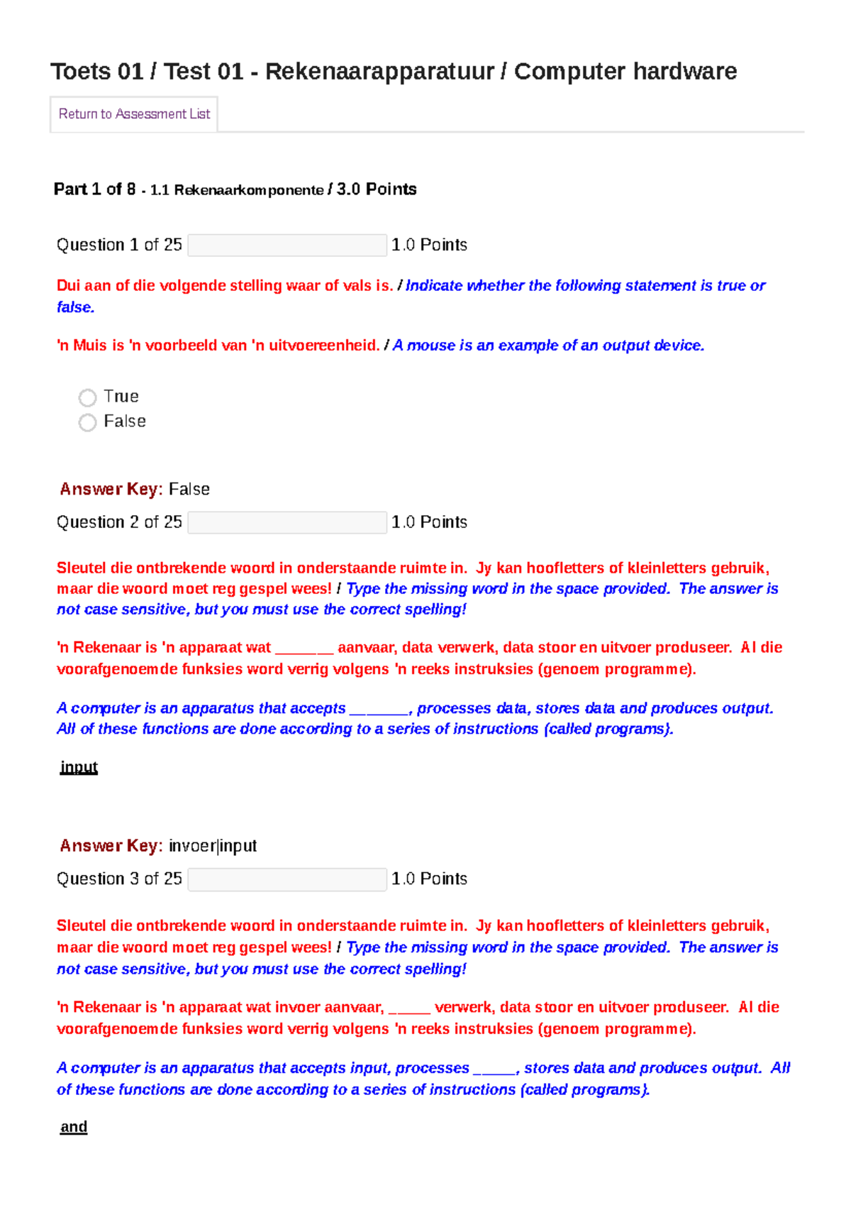 Test 1 - ALDE 122 QUIZ - Toets 01 / Test 01 - Rekenaarapparatuur ...