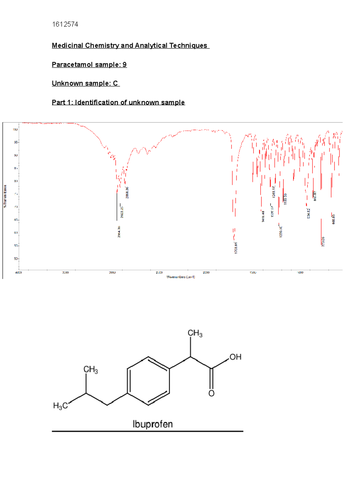 Part one lab report 1 - essay - Medicinal Chemistry and Analytical ...