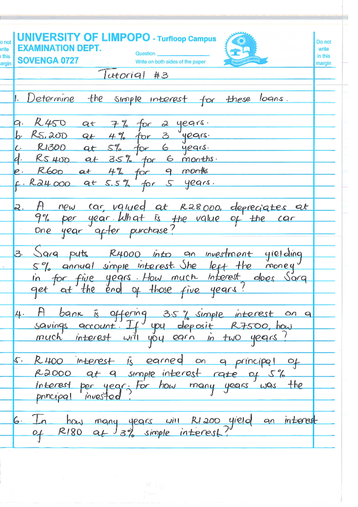 Tutorial 3 - How quantities change - UNIVERSITY OF LIMPOPO O not ...