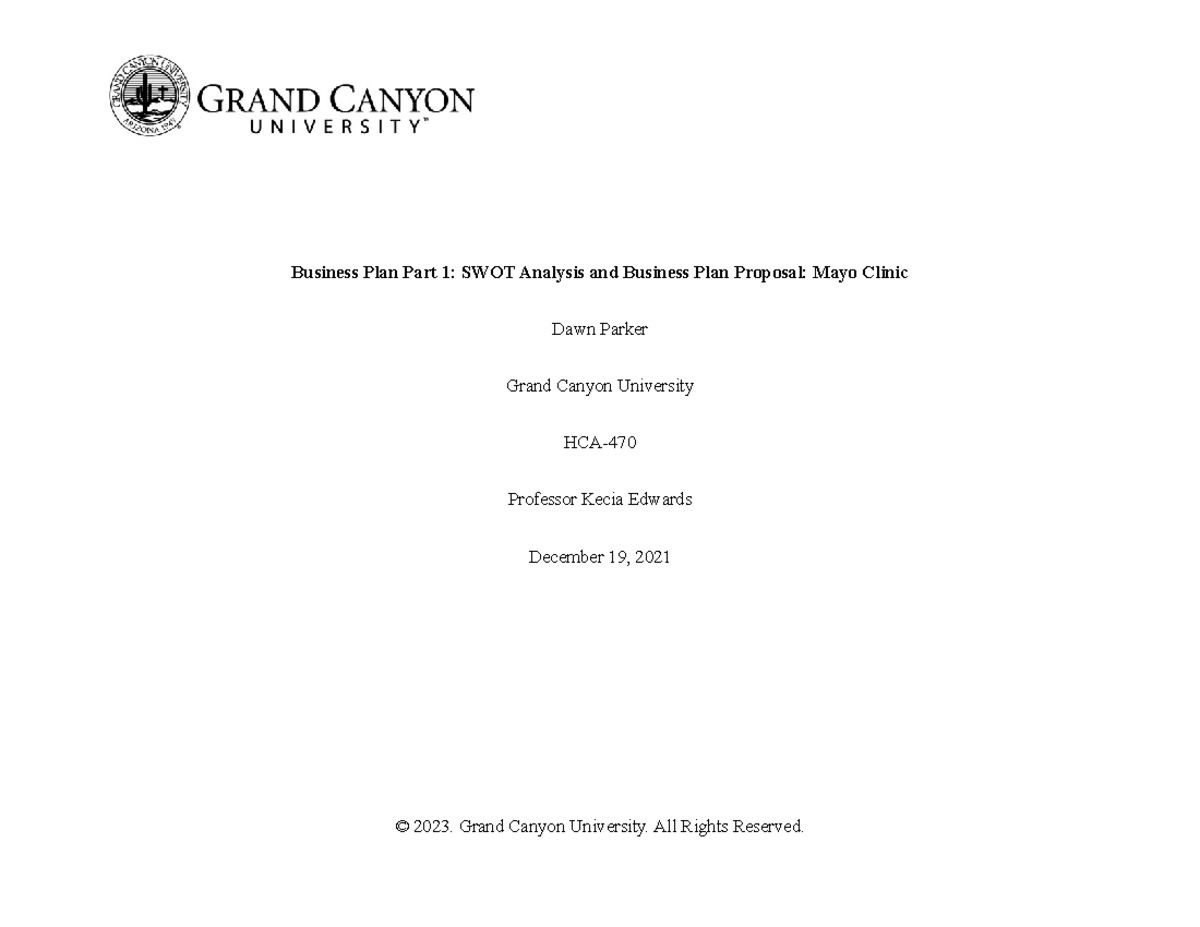 HCA-470Business Plan Part 1 Swotmayo - Business Plan Part 1: SWOT ...