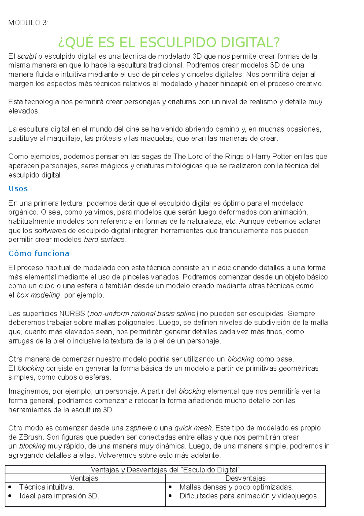 Modelado 3D - M3 y 4 - .... - ####### MODULO 3: ¿QUÉ ES EL ESCULPIDO ...