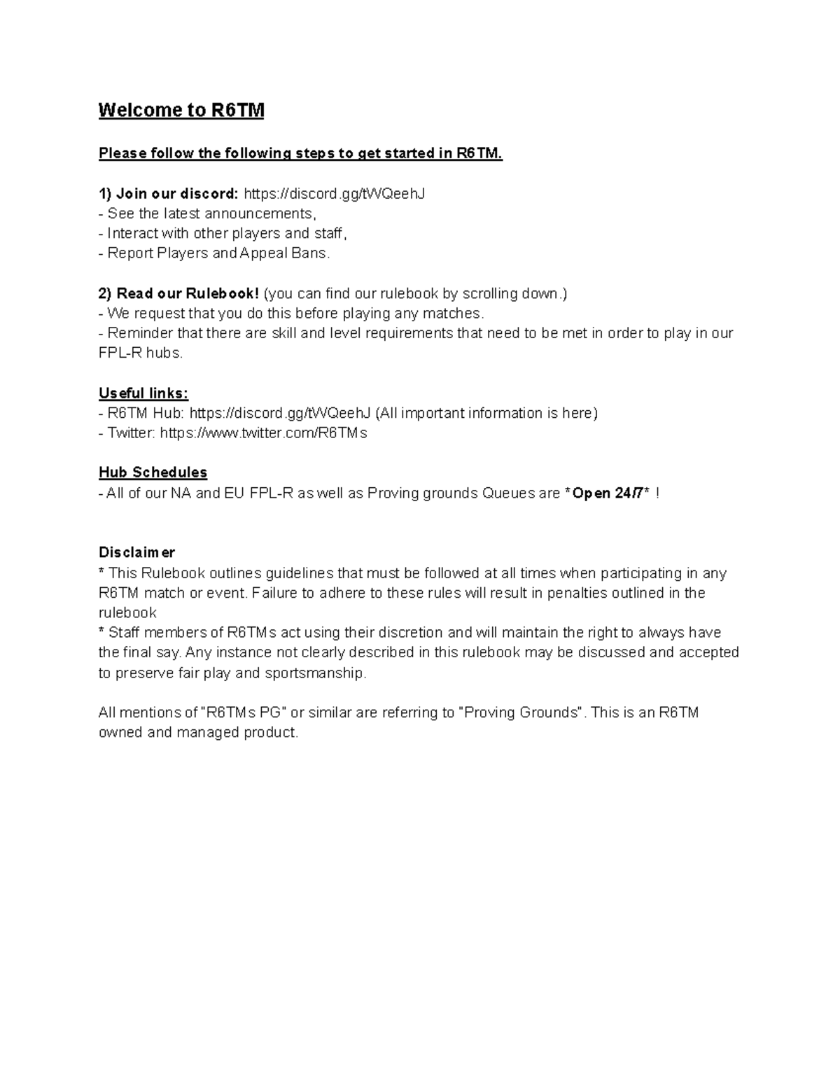 R6TM PG Rules High Caliber Launch - Welcome to R6TM Please follow the ...