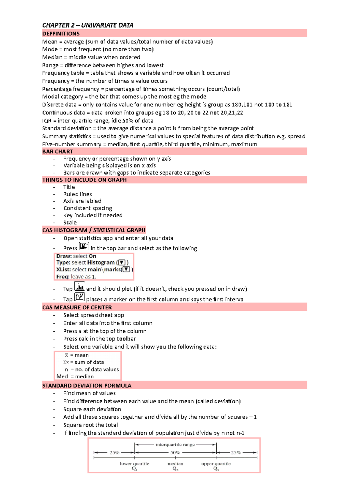 UNIT 1 univariate data - gerneral math unit 1 - CHAPTER 2 – UNIVARIATE DATA DEFFINITIONS Mean ...