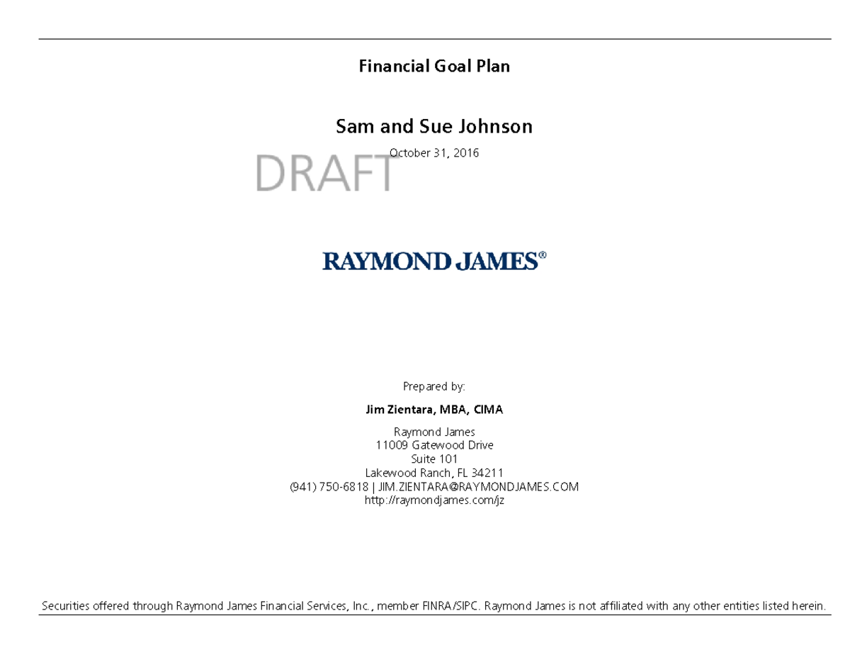 Sam And Sue Johnson 10312016 Zoomer SSBear Mkt - Financial Goal Plan ...