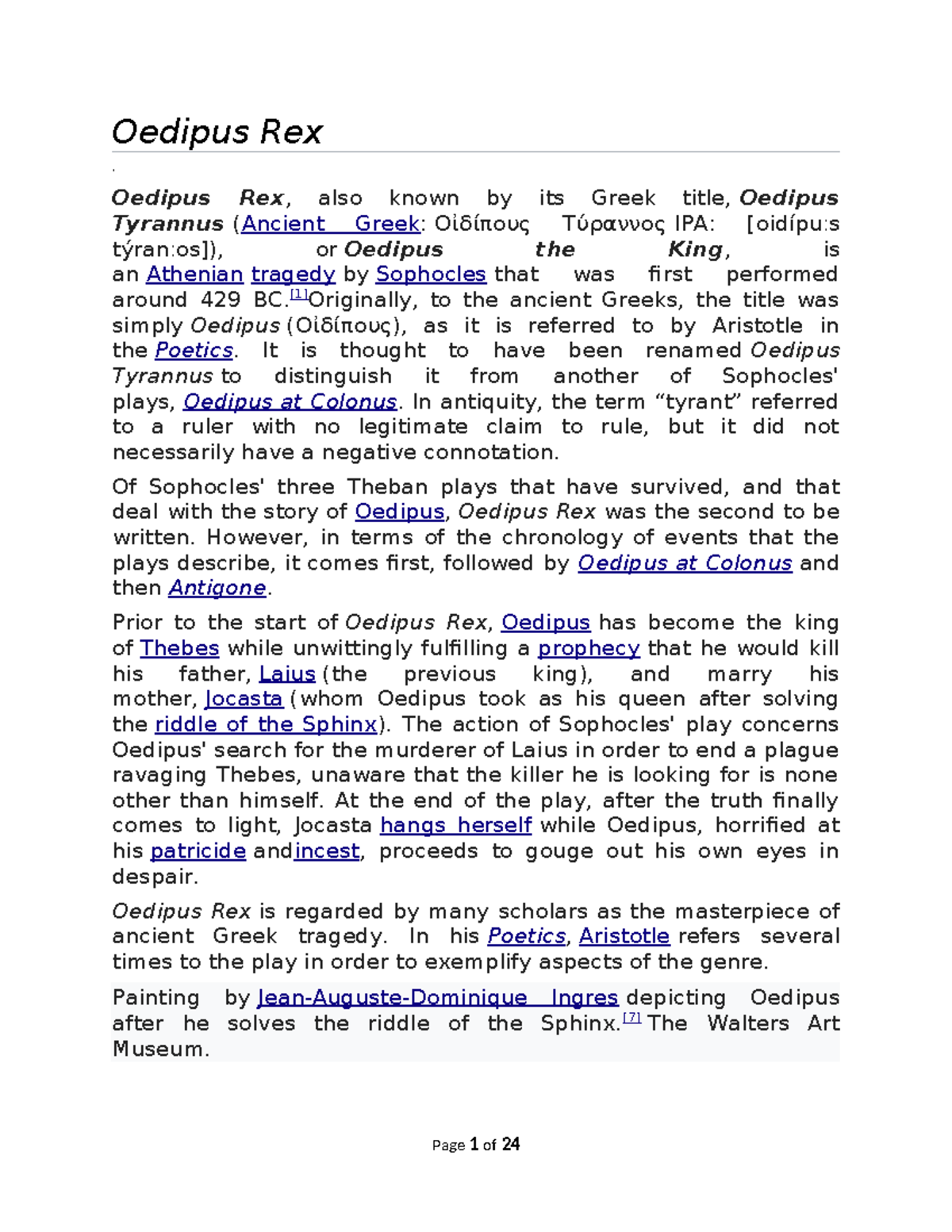 Notes ON Oedipus THE KING - Oedipus Rex . Oedipus Rex, also known by ...