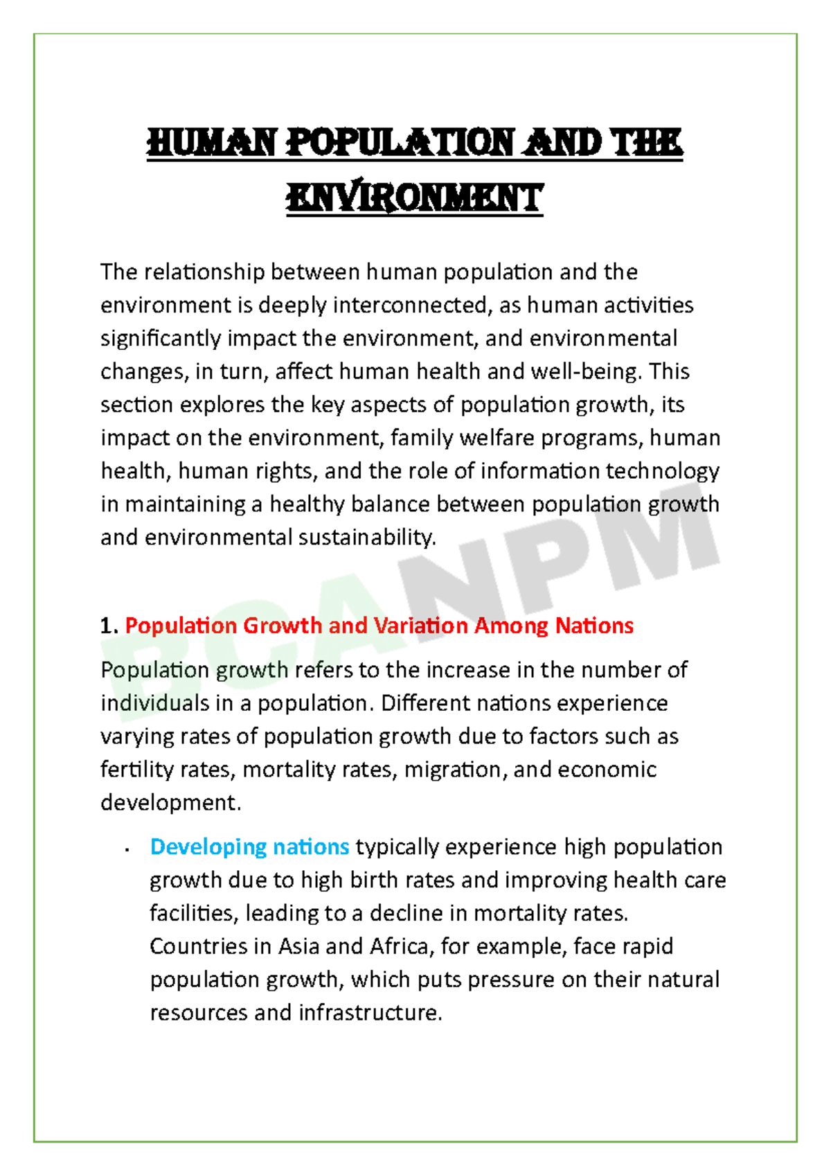7.Human Population and the Environment - Human PoPulation and tHe ...