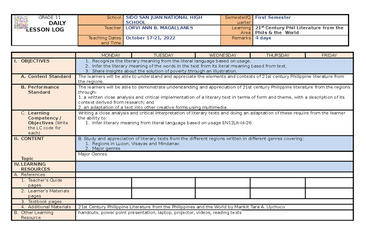DLL Lit week 3 infer literary meaning Oct 17-21, 2022 - GRADE 11 DAILY ...
