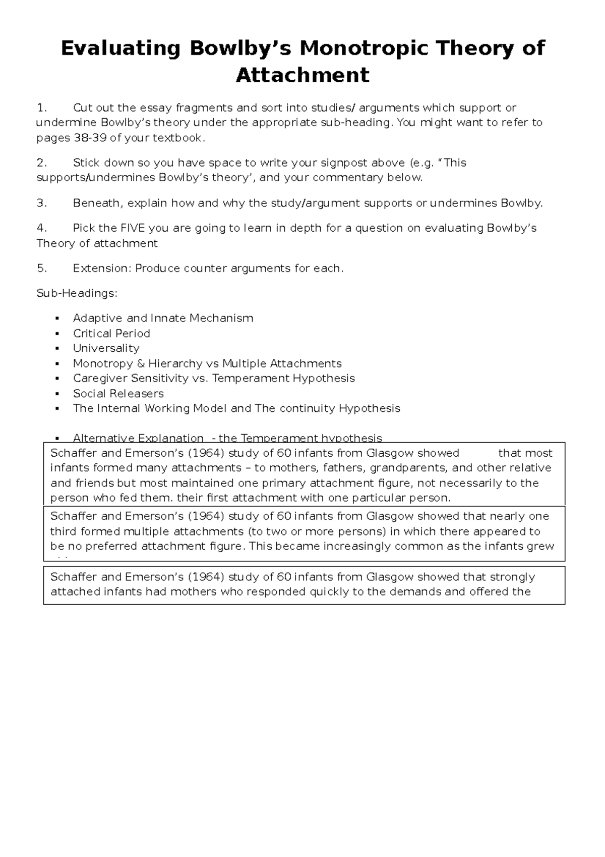 Evaluating Bowlby worksheet 2015 - Evaluating Bowlby’s Monotropic ...
