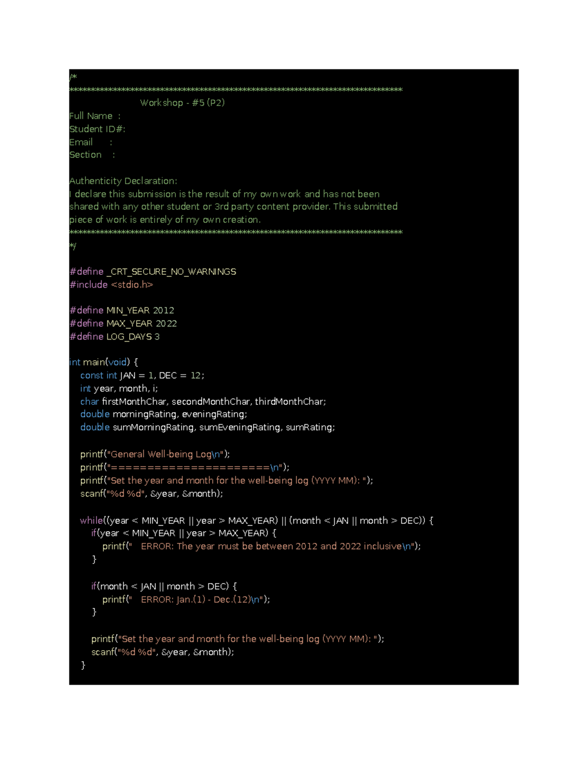 W5p2 - WORKSHOP 5 part 2 CODE - /* - Studocu