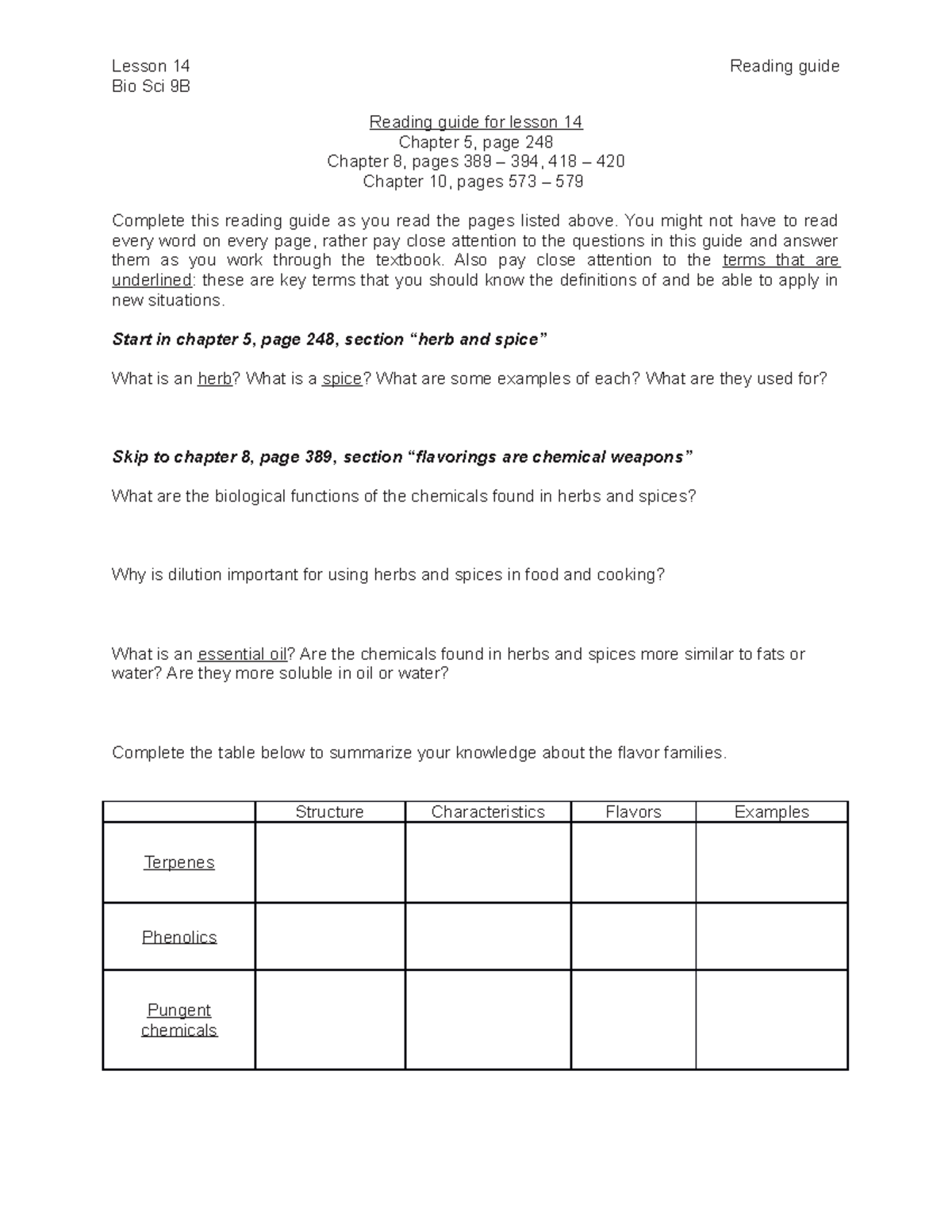 Lesson 14 Reading Guide - Lesson 14 Reading guide Bio Sci 9B Reading ...