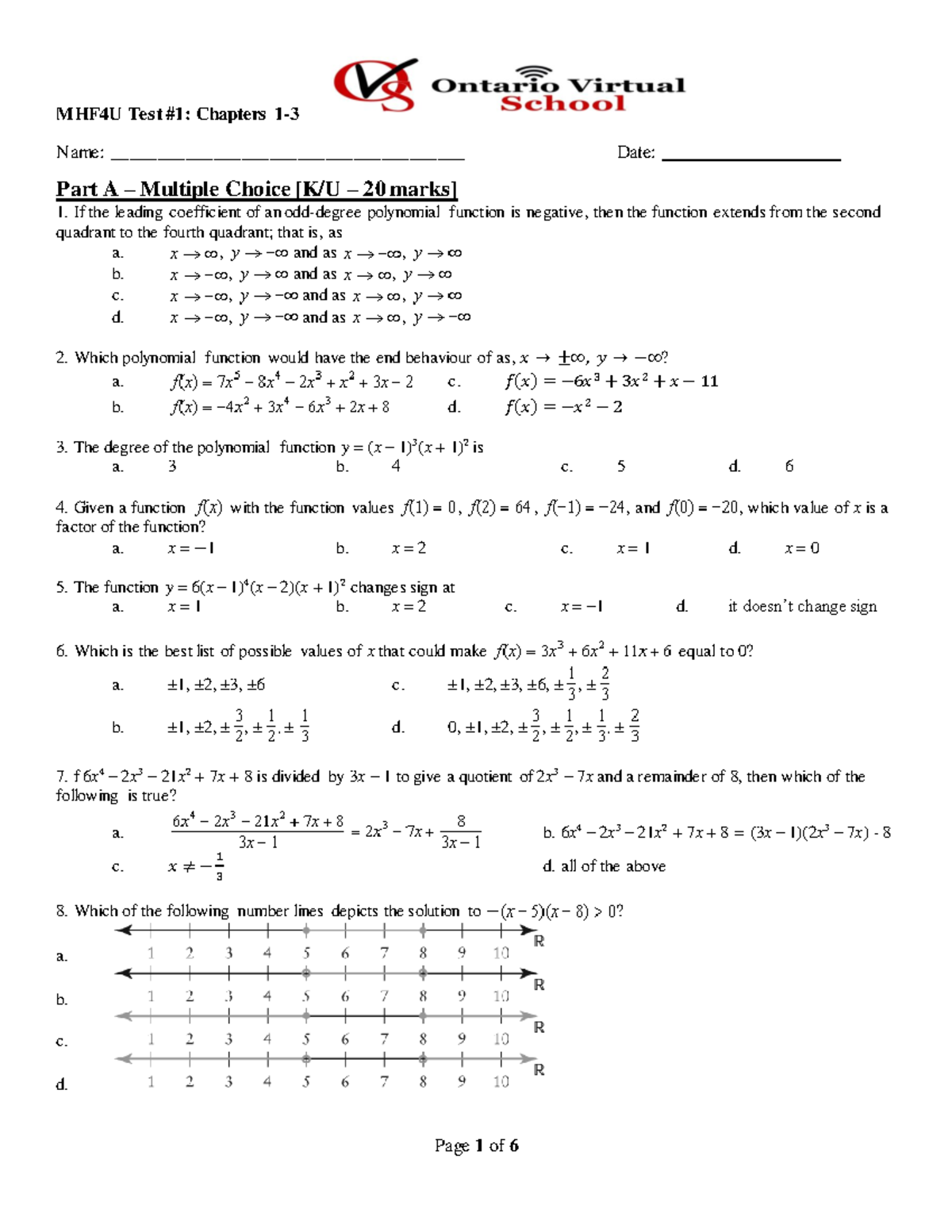 1601739668 Unit 1 Test V3 Mhf4u Test 1 Chapters 1 Name
