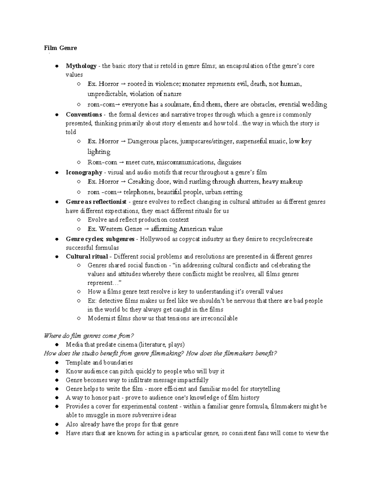 Final Study Guide - Film Genre Mythology - the basic story that is ...