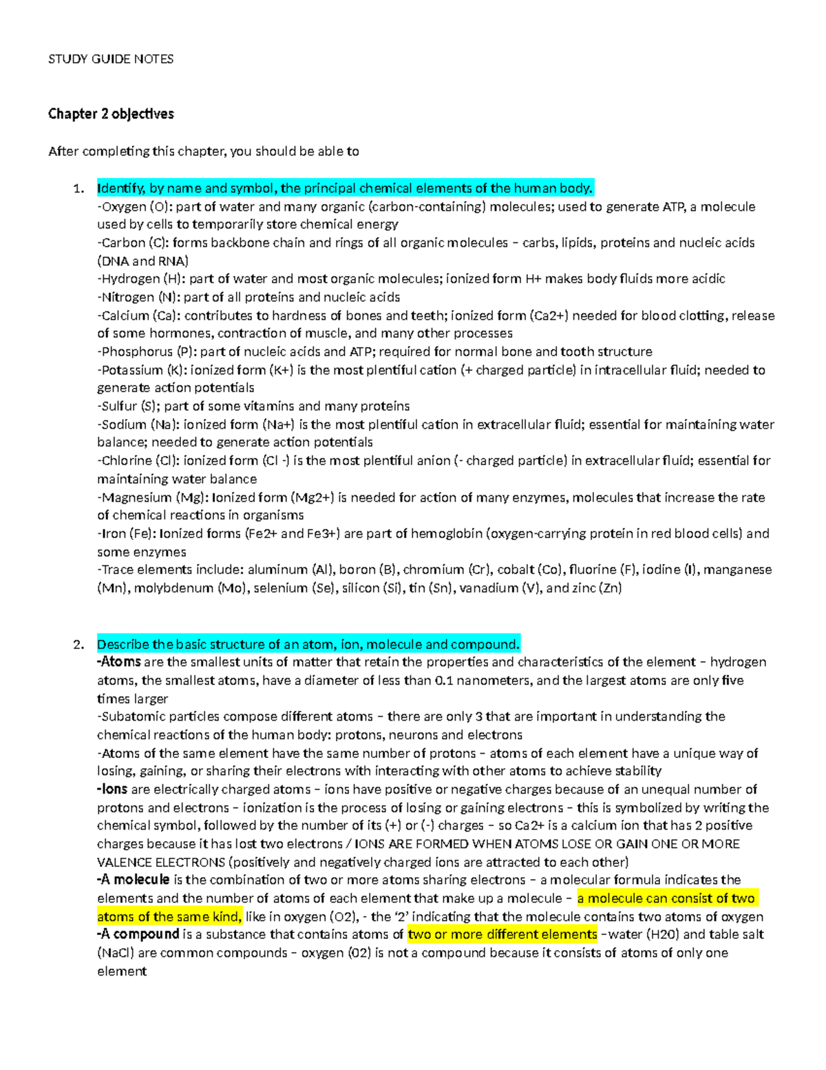 Chapter 2 - notes - STUDY GUIDE NOTES Chapter 2 objectives After ...