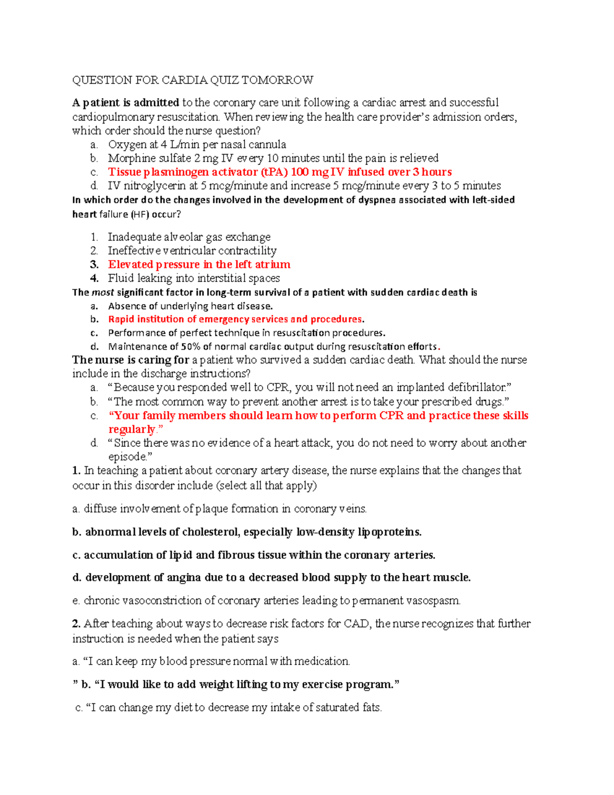 Question FOR Cardia QUIZ Tomorrow - QUESTION FOR CARDIA QUIZ TOMORROW A ...