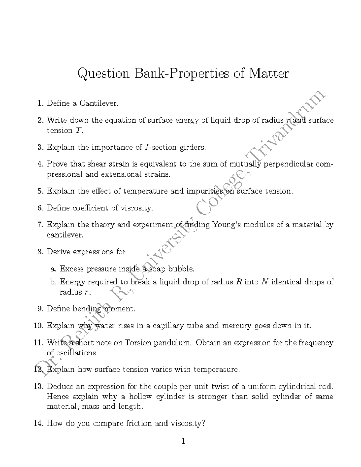 Question bank properties of matter-contains some important questions ...