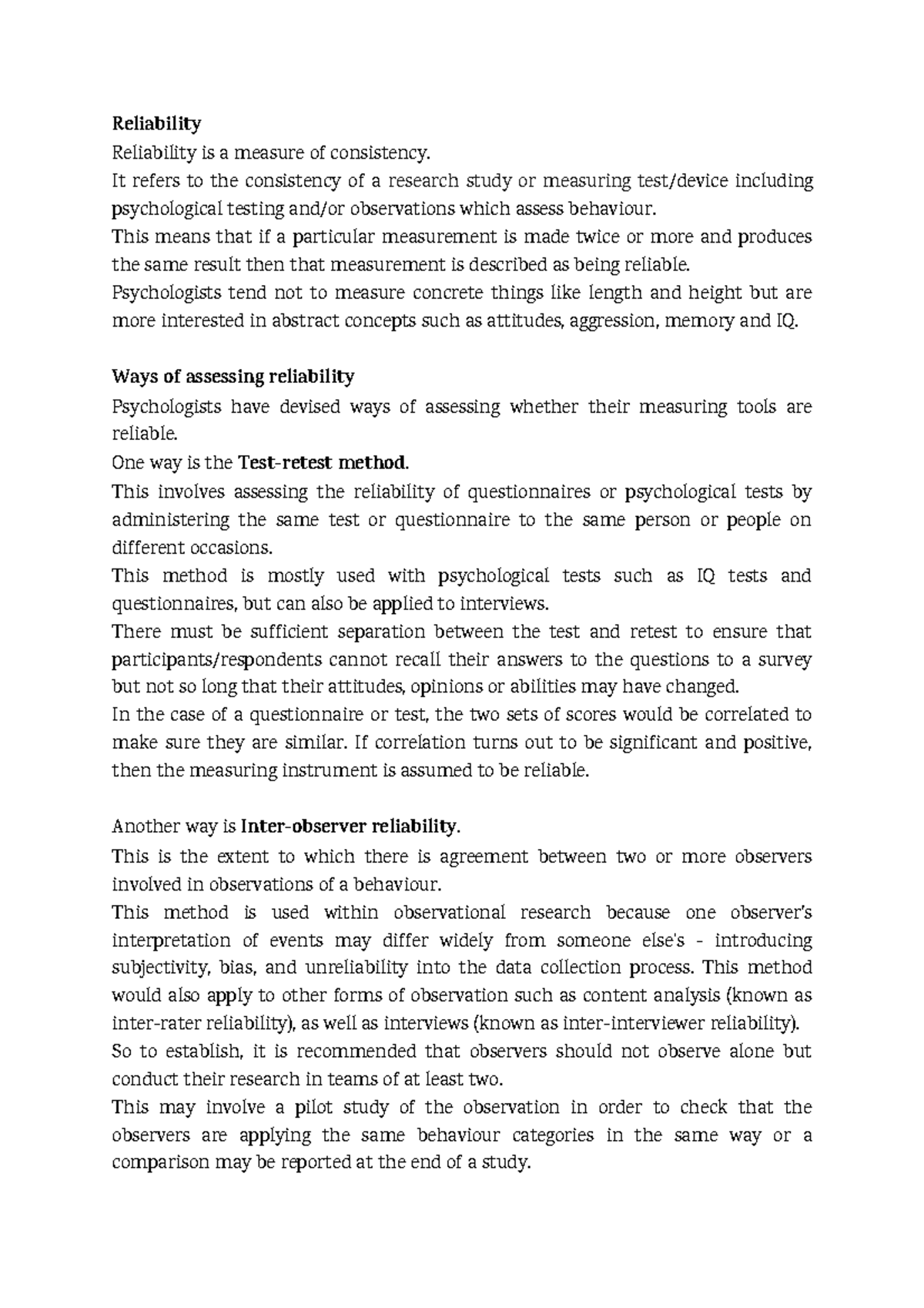 Reliability - reability as a whole - Reliability Reliability is a ...