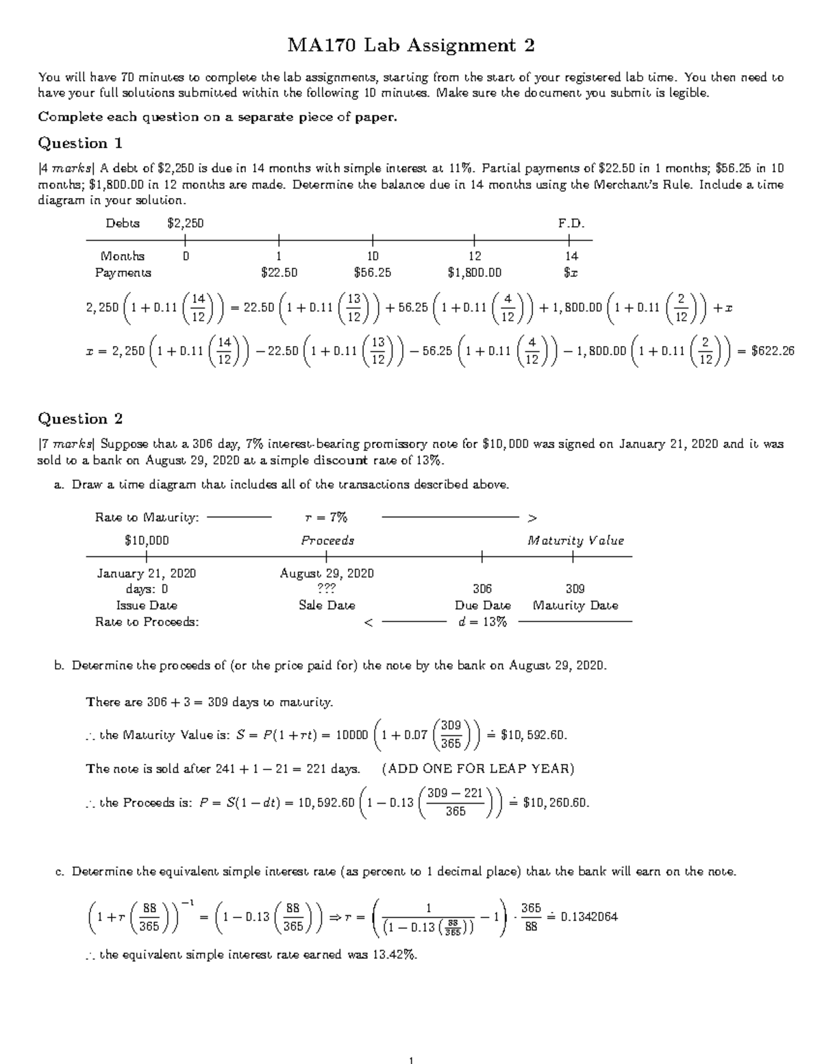 MA170 LAB ASSIGNMENT 2 - 2022 - SIMPLE INTEREST - MA170 Lab Assignment ...