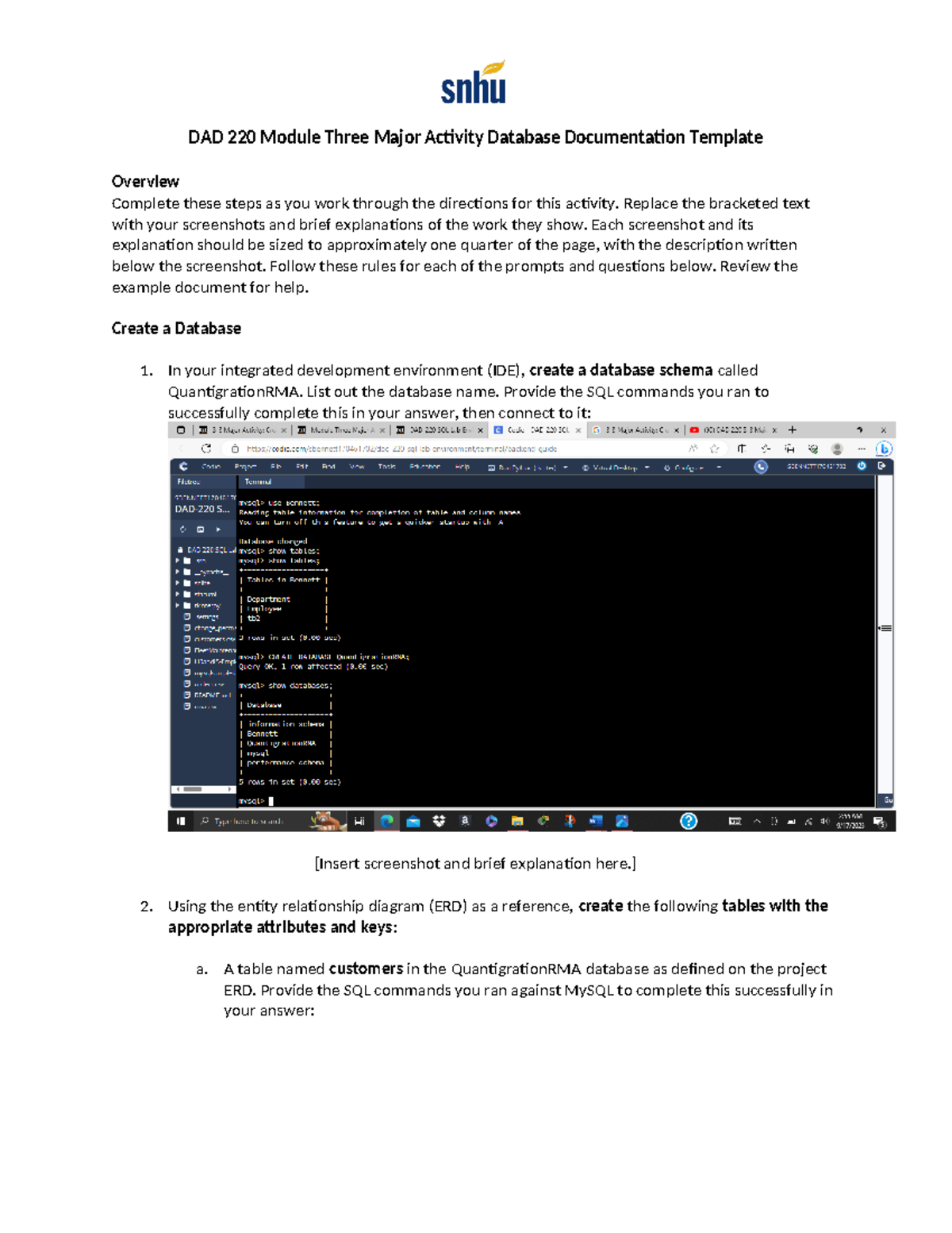 DAD 220 Module Three Major Activity Database Documentation Template ...