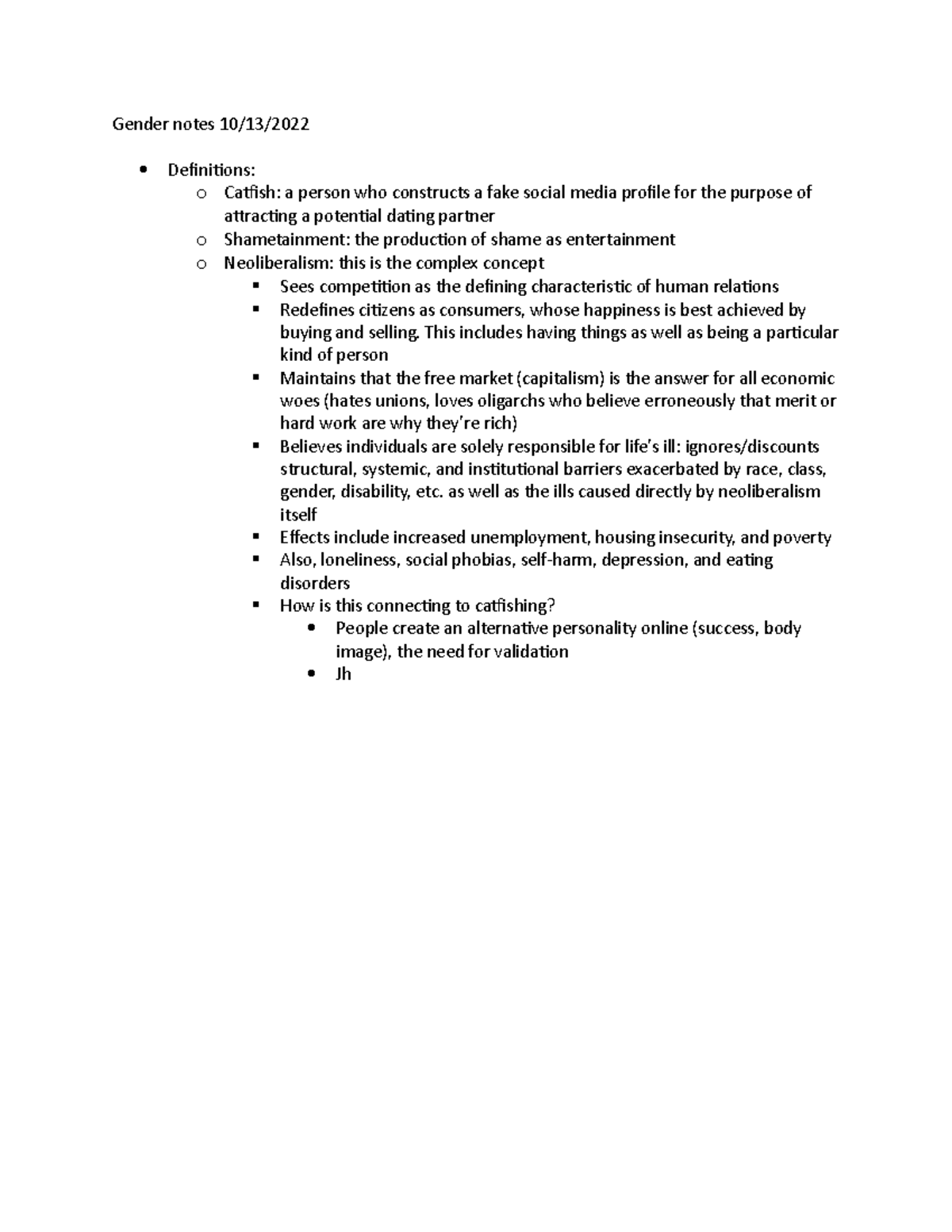 Gender notes 10 - Dr. Stephanie Allen - Gender notes 10/13/ Definitions ...