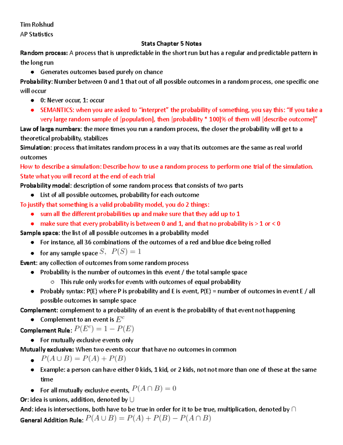 Stats Tri 2 Final Notes - Summary Statistics - Tim Rolshud AP ...