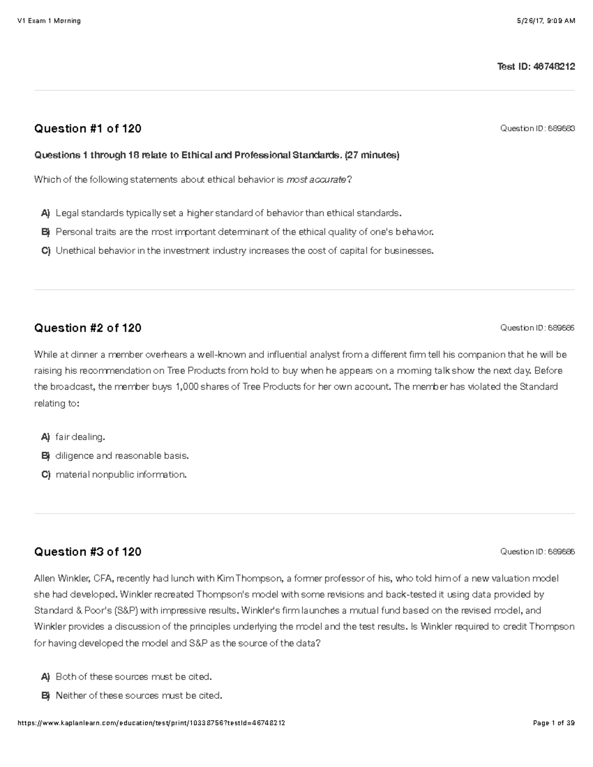 V1 Exam 1 Morning - Help with understanding question format - Test ID ...