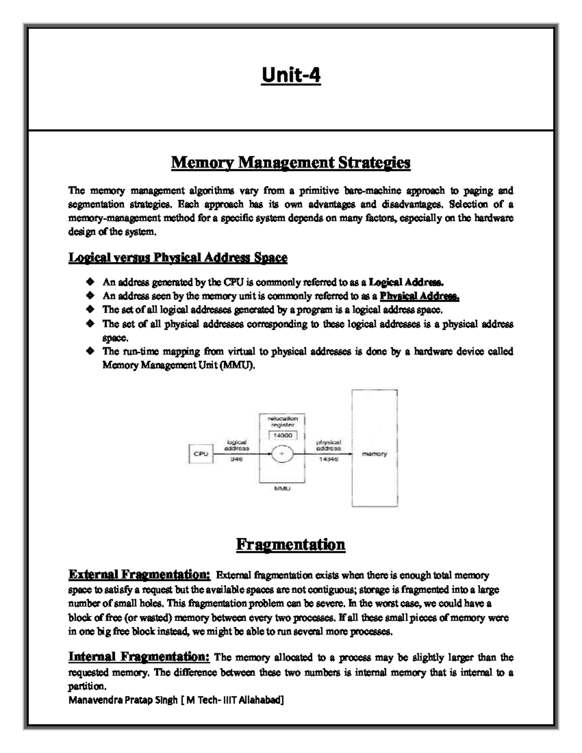 Unit-4-Memory Management - !"#$% - Studocu