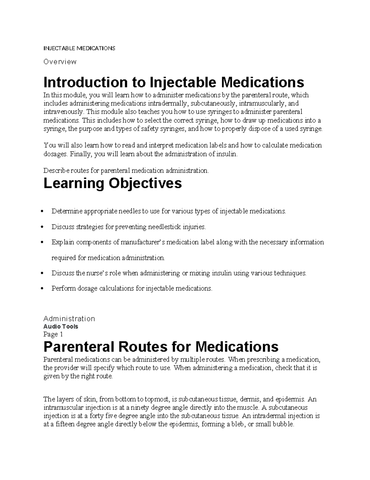 Injectable Medications - This module also teaches you how to use ...