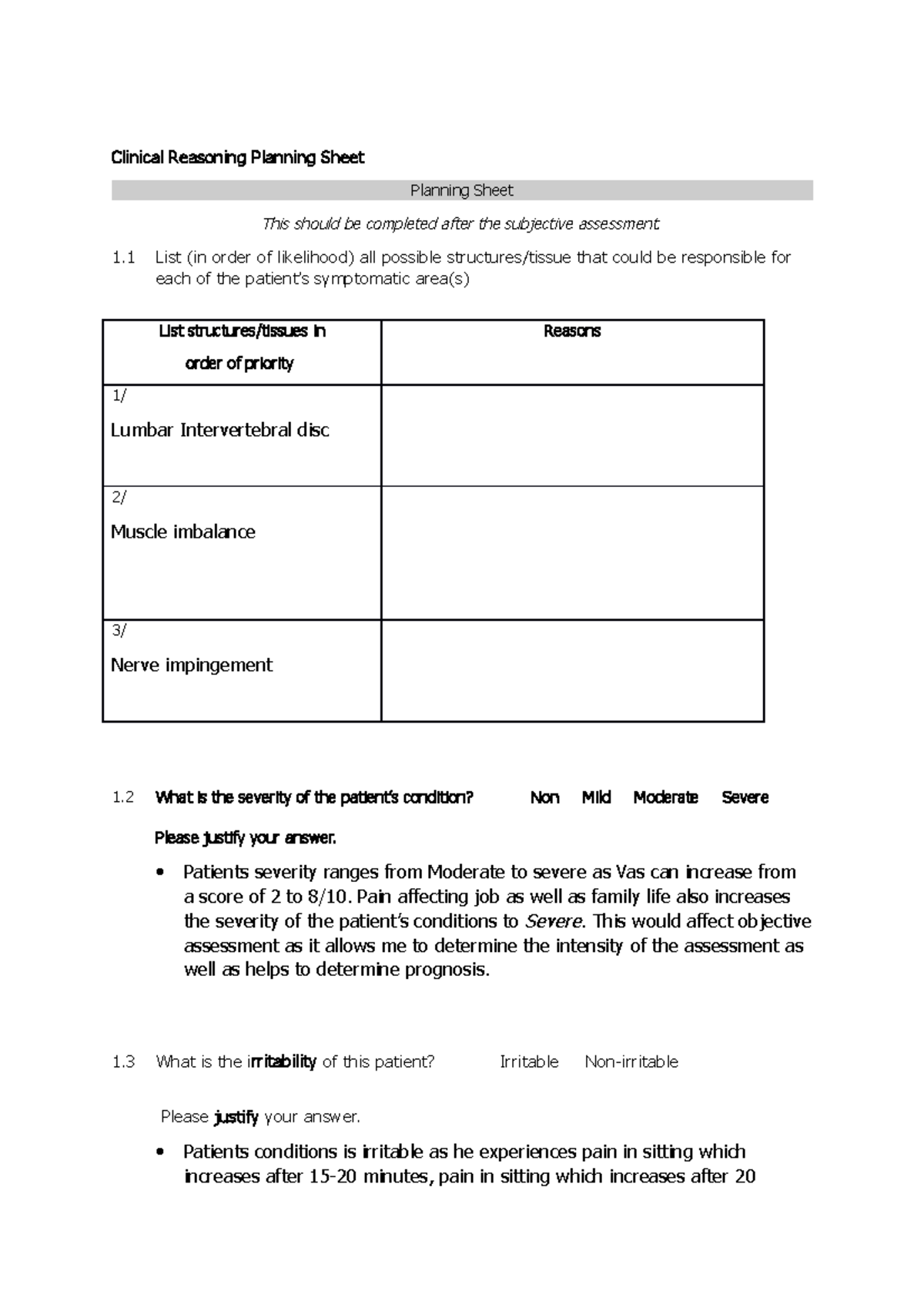 2023 Clinical Reasoning Planning Sheet - Clinical Reasoning Planning ...