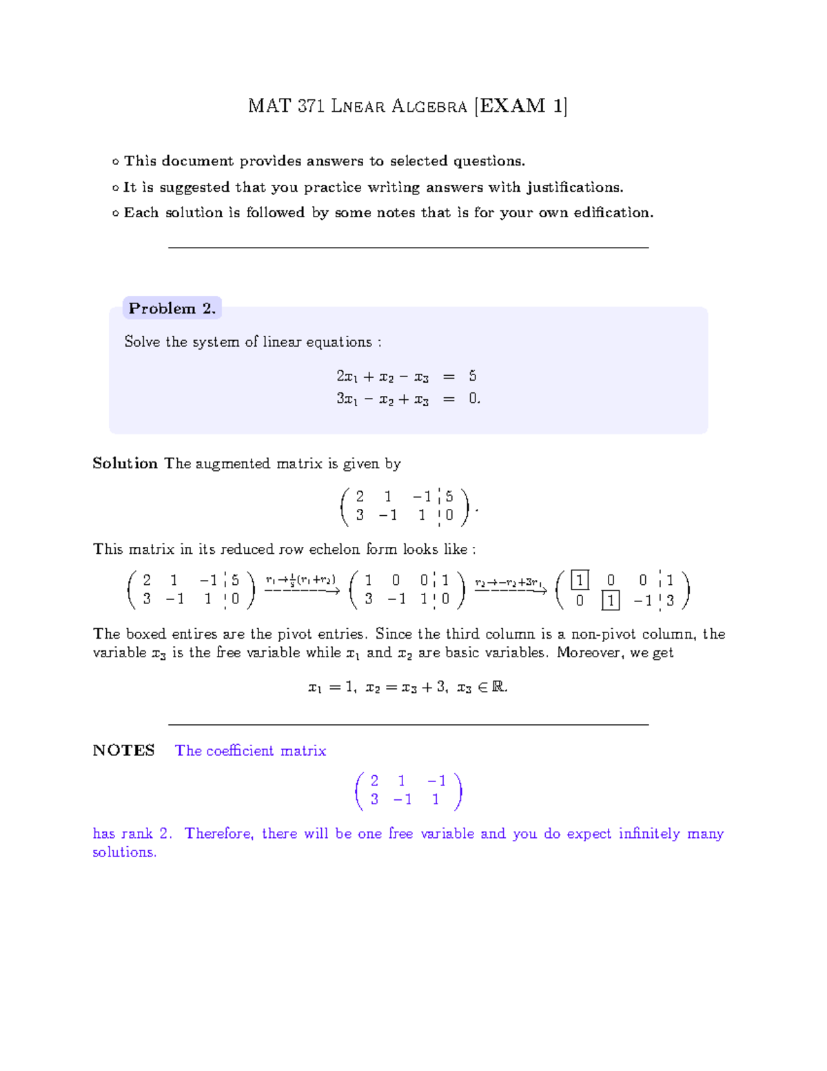 Exam1 - MAT 371 LNEARALGEBRA[EXAM 1] This document provides answers to ...
