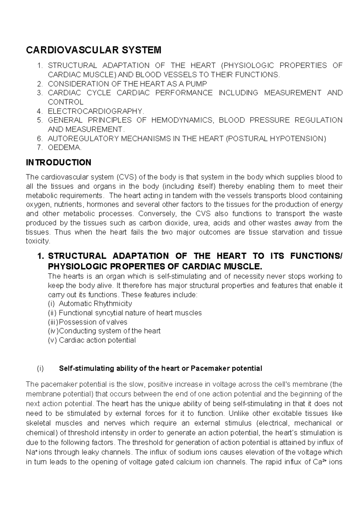 CVS by Dr. Afolabi - CARDIOVASCULAR SYSTEM 1. STRUCTURAL ADAPTATION OF ...