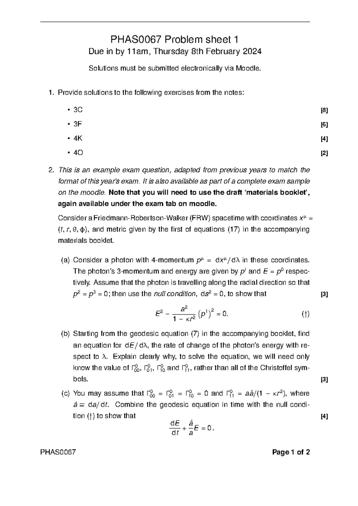 Problem Sheet 1 Questions - PHAS0067 Problem sheet 1 Due in by 11am ...