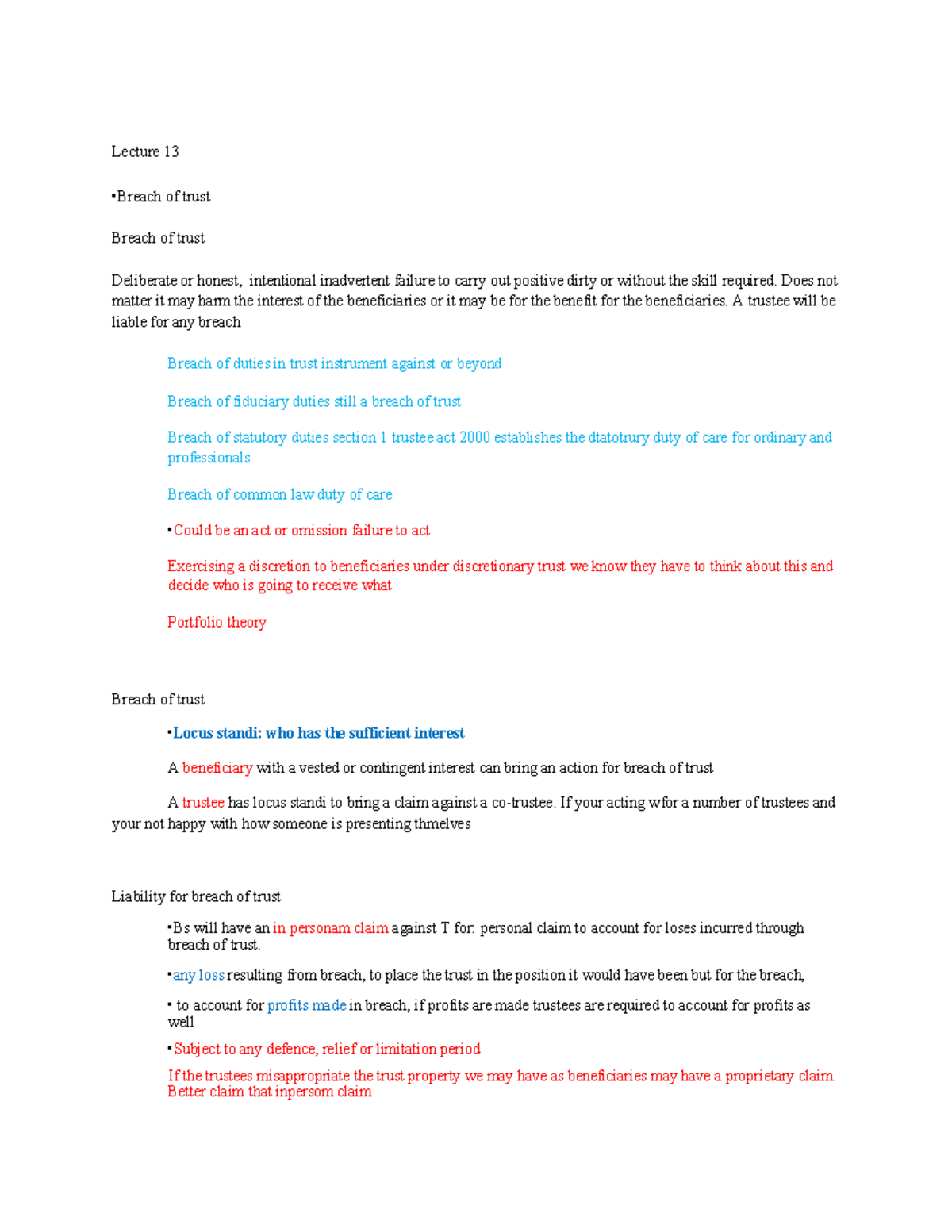 Breach of trust - Lecture 13 •Breach of trust Breach of trust ...