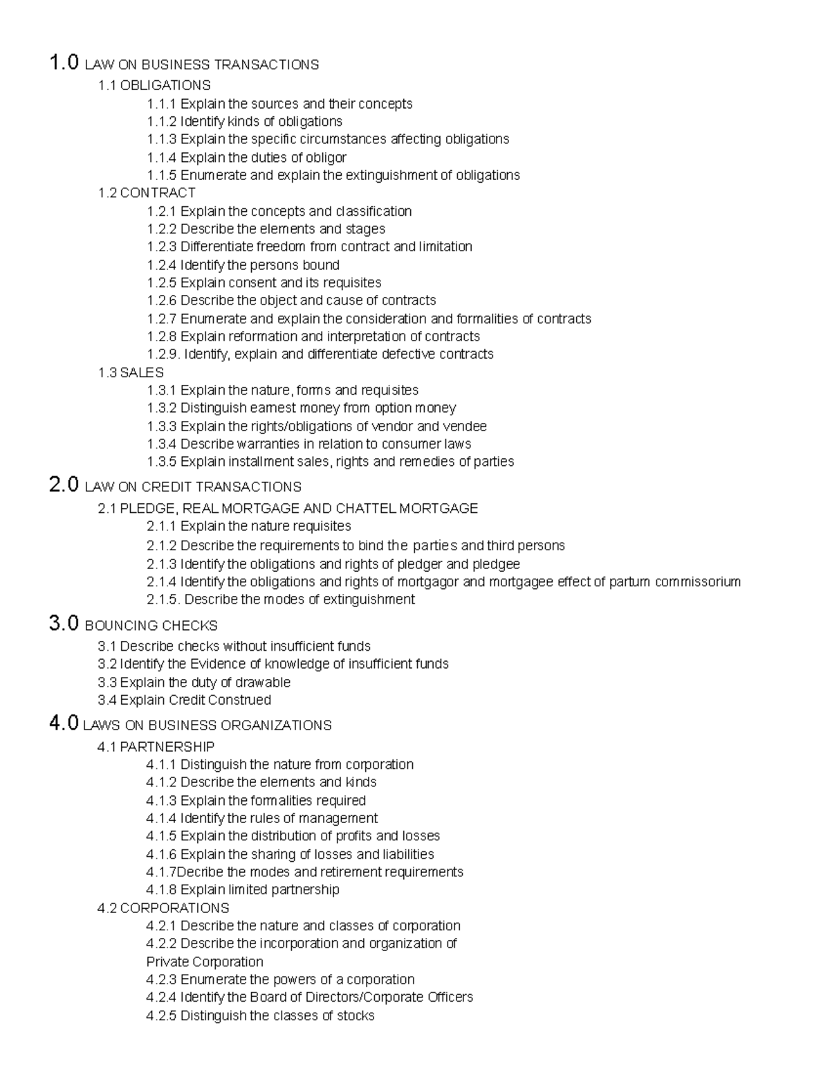 RFBT 2019 Syllabus - 1 LAW ON BUSINESS TRANSACTIONS 1 OBLIGATIONS 1.1 ...