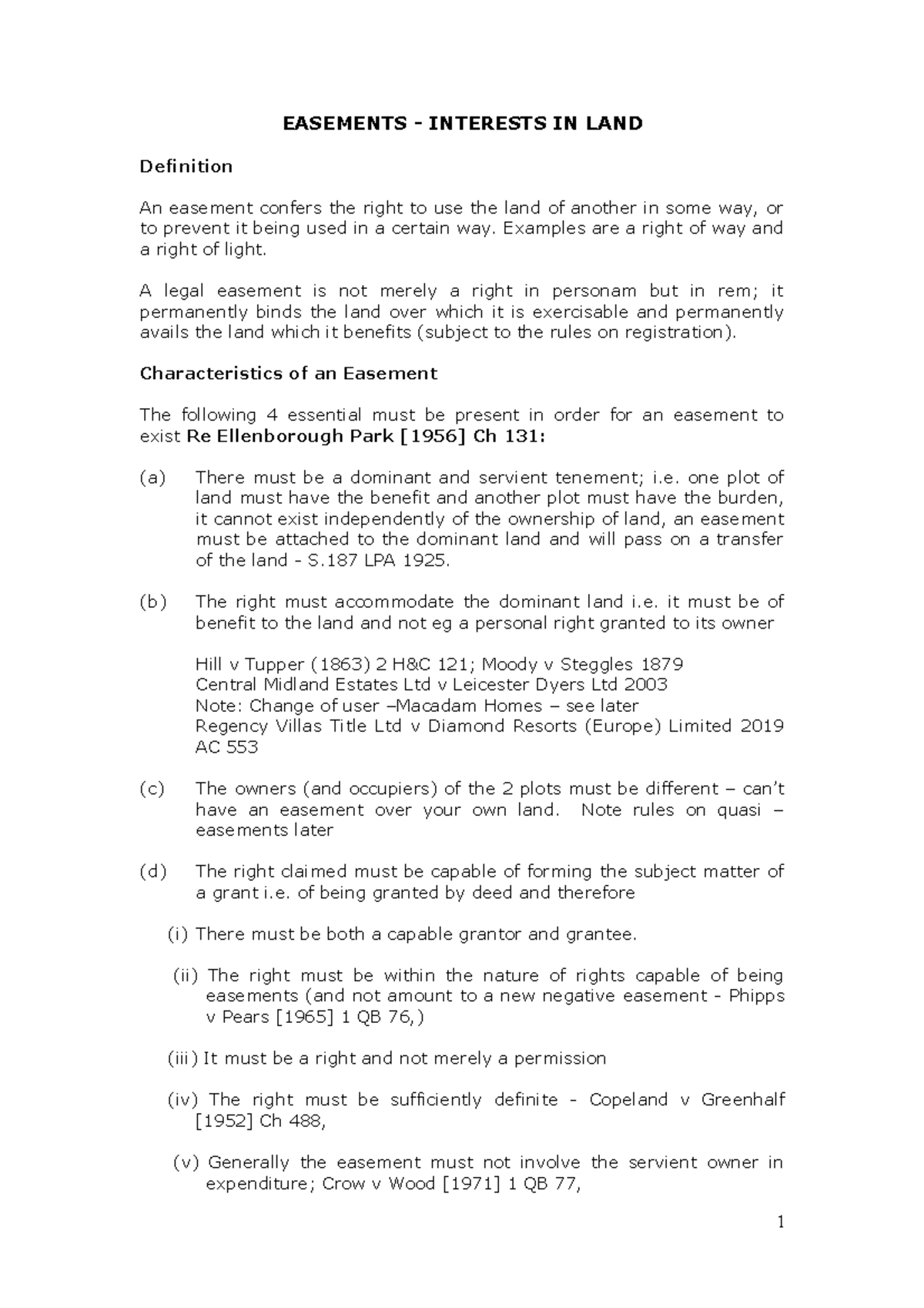 Easements land law - EASEMENTS - INTERESTS IN LAND Definition An ...