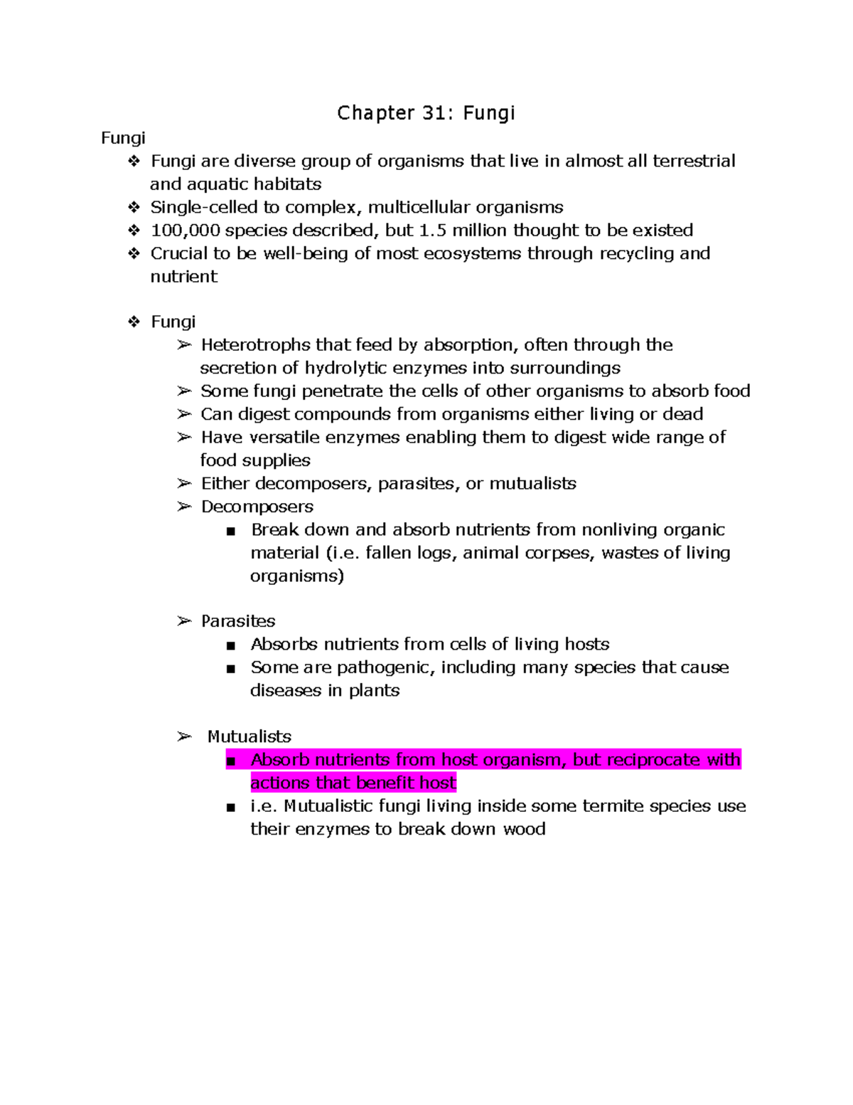 Biology II UNIT 3 - BIOL 1407 - Chapter 31: Fungi Fungi Fungi are ...