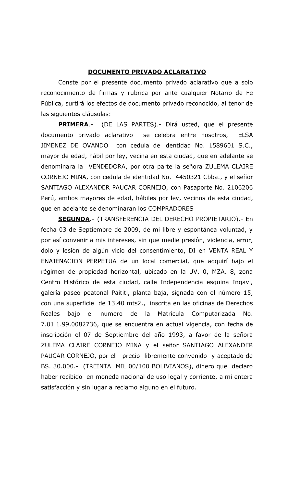 Aclarativa Local 15 Zulema Cornejo UV, MZA.EN Aclarativo - DOCUMENTO ...