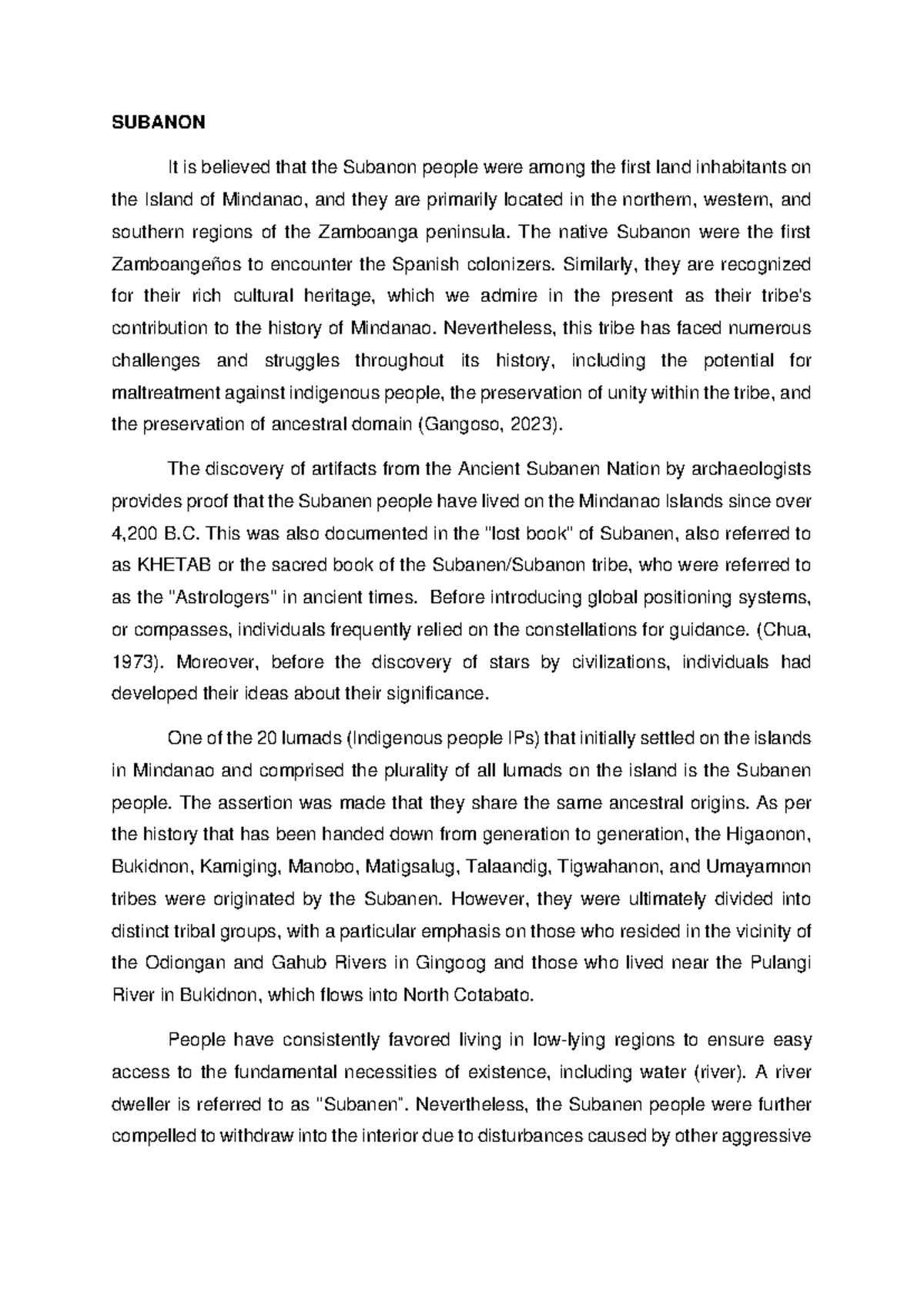 COMISSION FOR FUND - SUBANON It is believed that the Subanon people ...