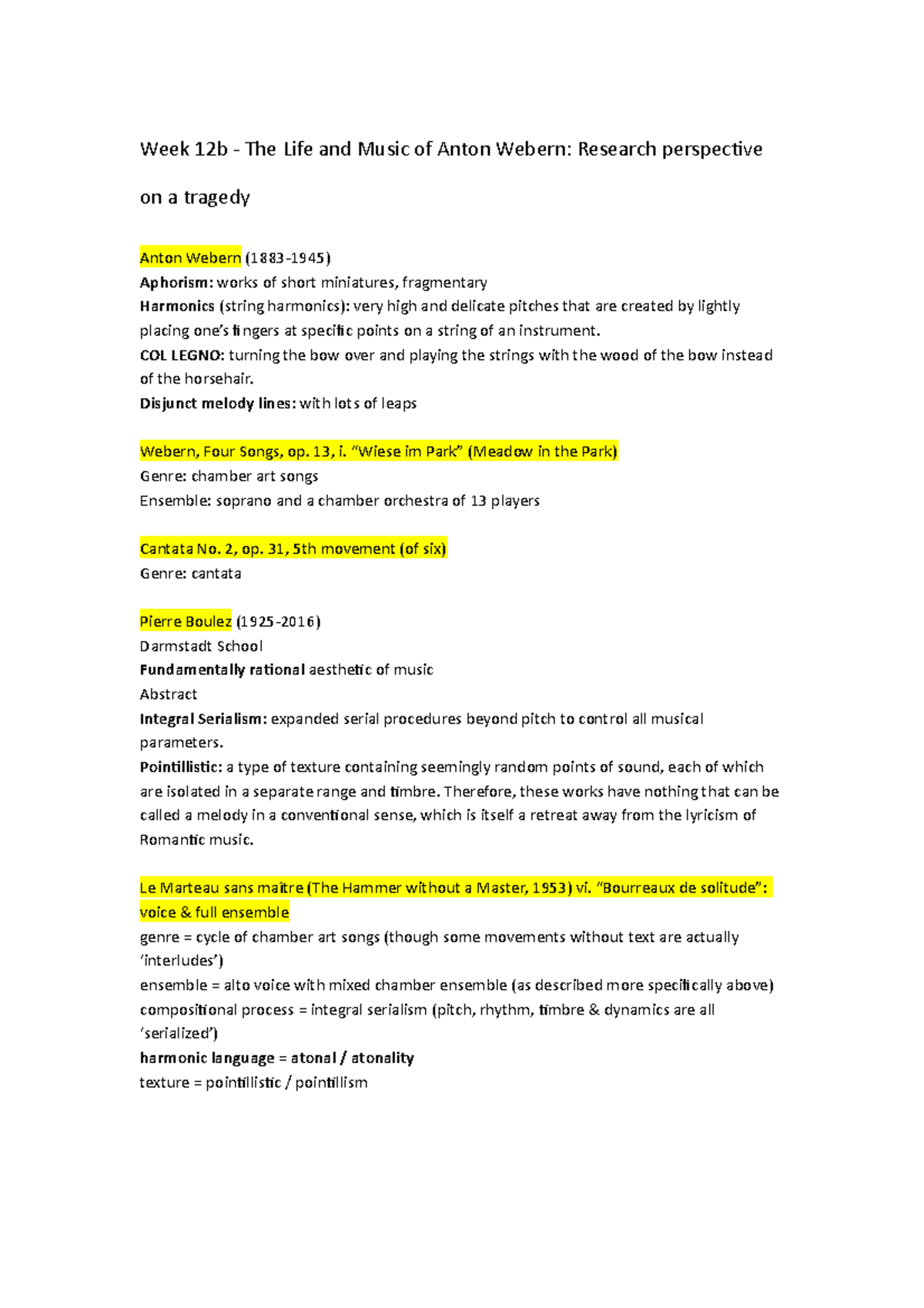 Muar211-Week 12b Anton Webern - Week 12b - The Life and Music of Anton ...