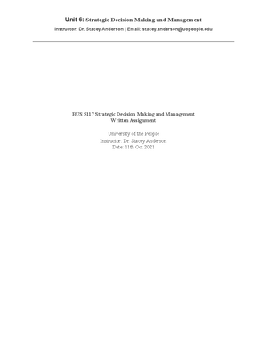 Written Assignment Unit 7 - Mukesh Prasad Date: 16th Oct 2021 Unit 7: Managing Projects and ...
