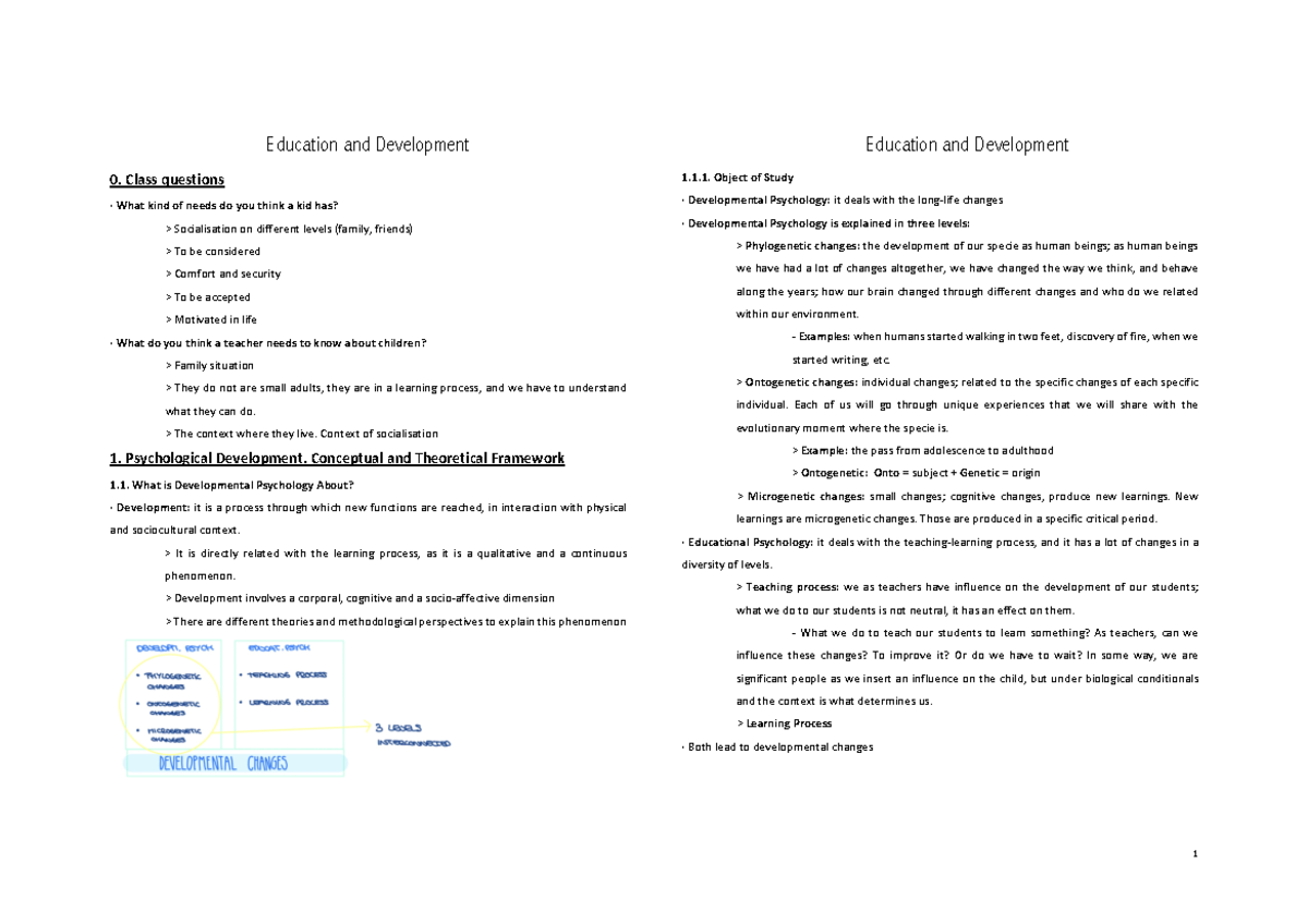 Notes - wertyuio - Education and Development 0. Class questions · What ...