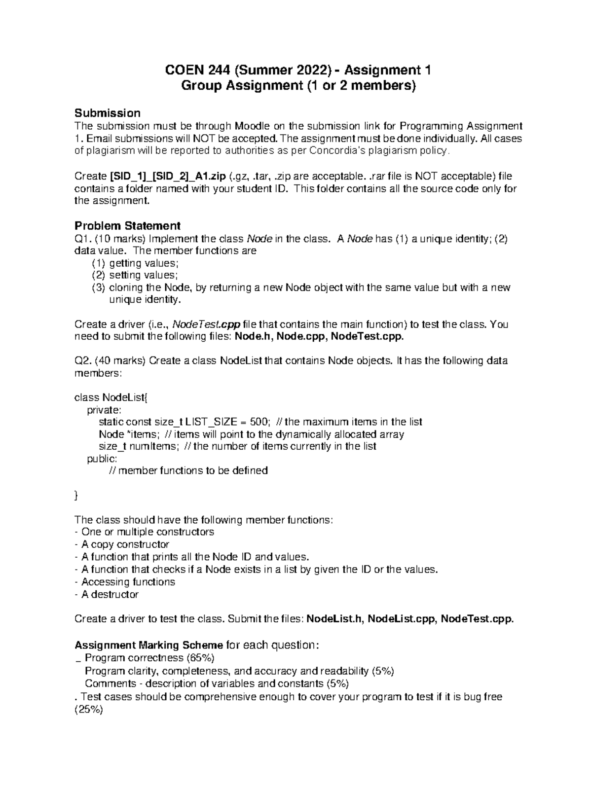 COEN244 A1 S2022 - COEN 244 Assignment 1 - COEN 244 (Summer 2022) - Assignment 1 Group ...