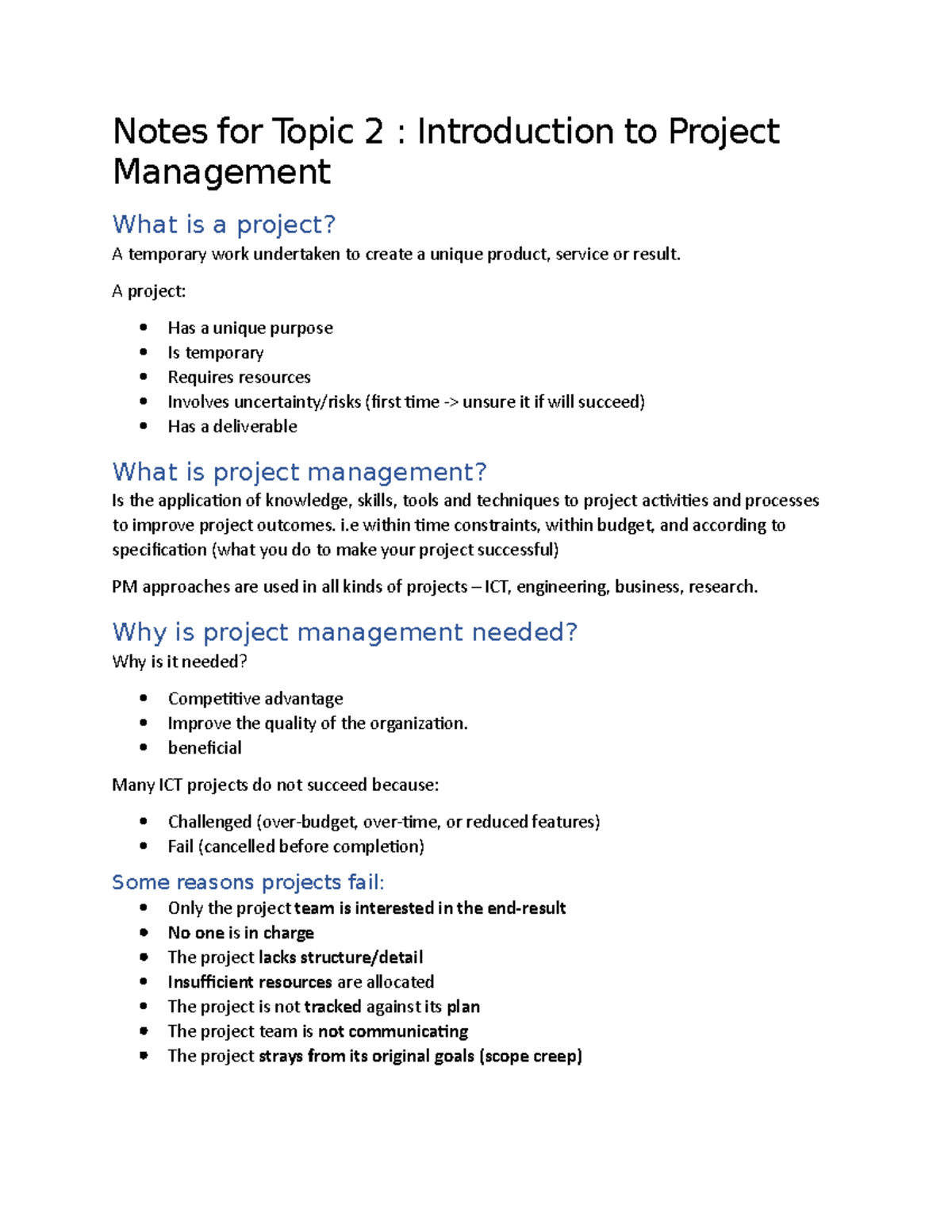 notes for the topics - Notes for Topic 2 : Introduction to Project ...