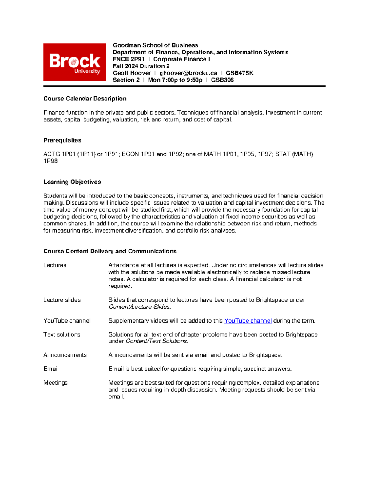 FNCE 2P91 2024 Fall Section 2 Course Outline - Course Calendar ...