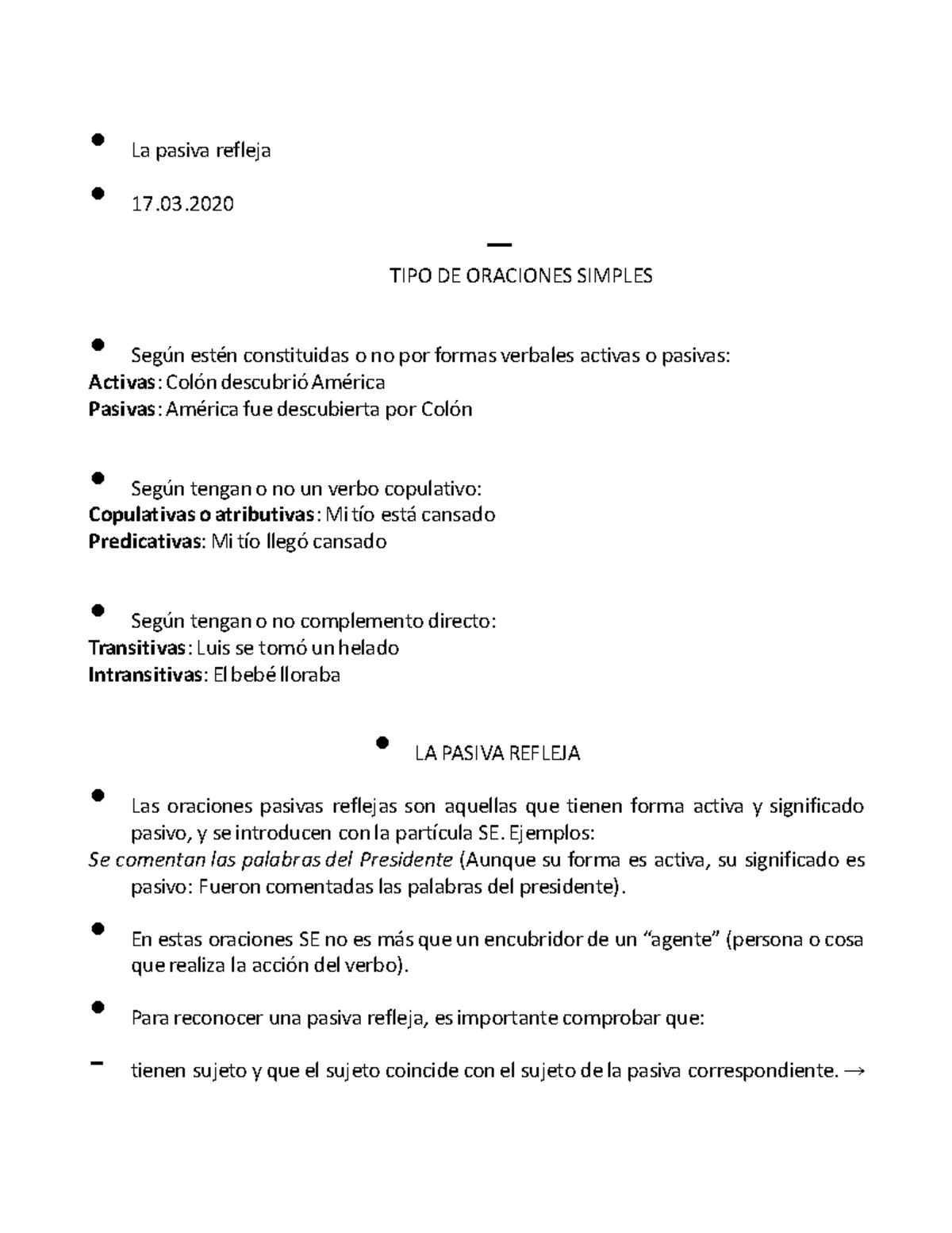 La pasiva refleja - • La pasiva refleja • 17. – TIPO DE ORACIONES ...